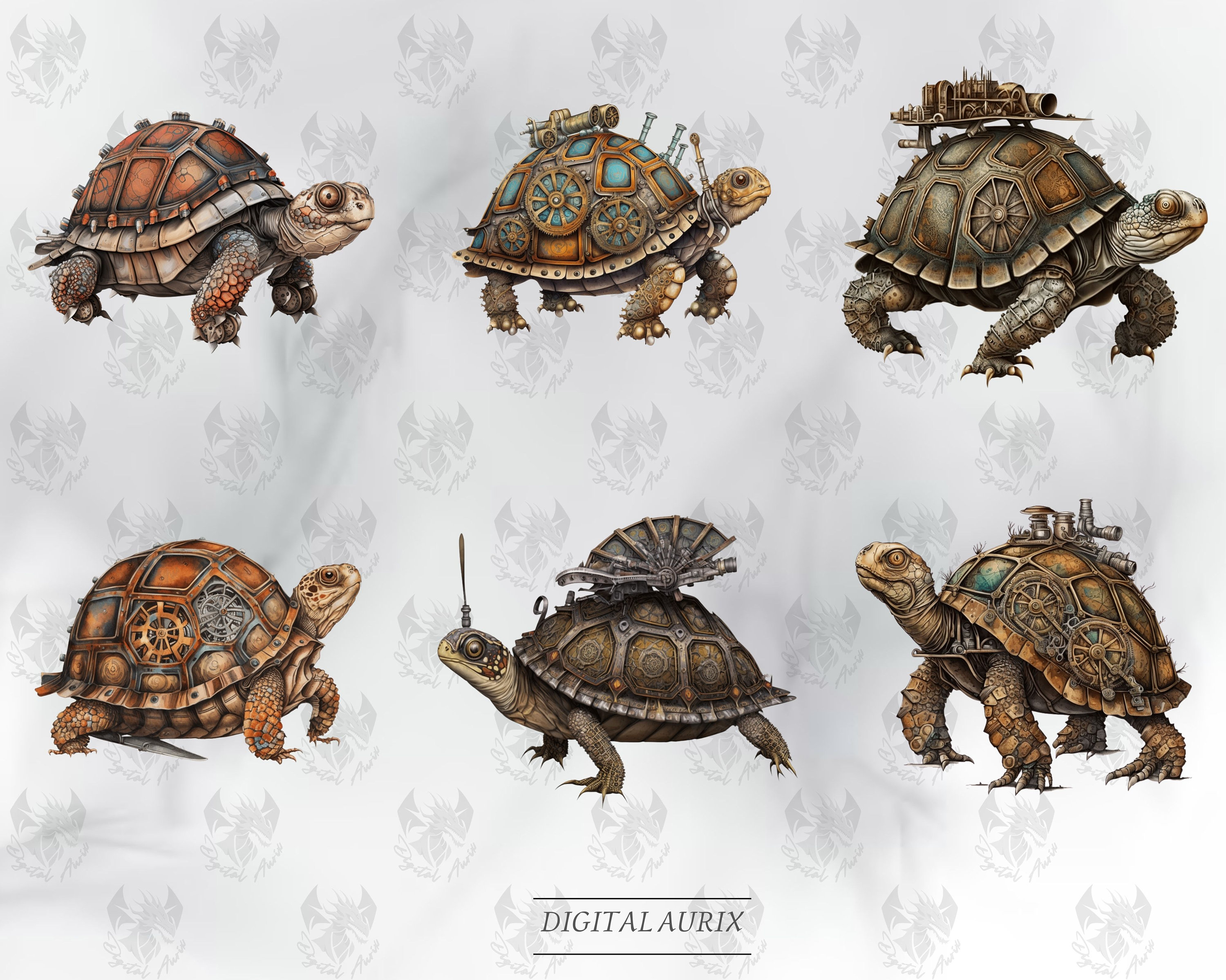 Steampunk Turtles Tortoises, Fantasy Clipart, PNG, Scrapbooking ...