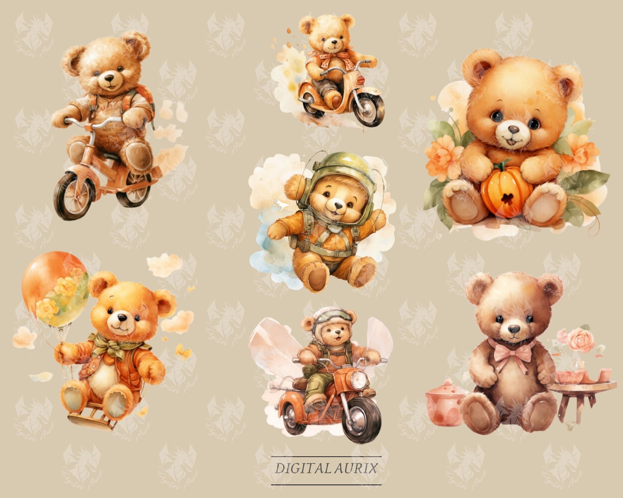 Watercolor Peach Teddy Bear Clipart for a Girl for a Boy - Etsy