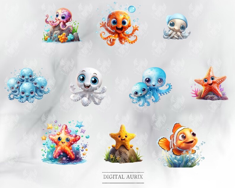 Watercolor Baby Sea Animals Under the Sea Clipart ocean - Etsy