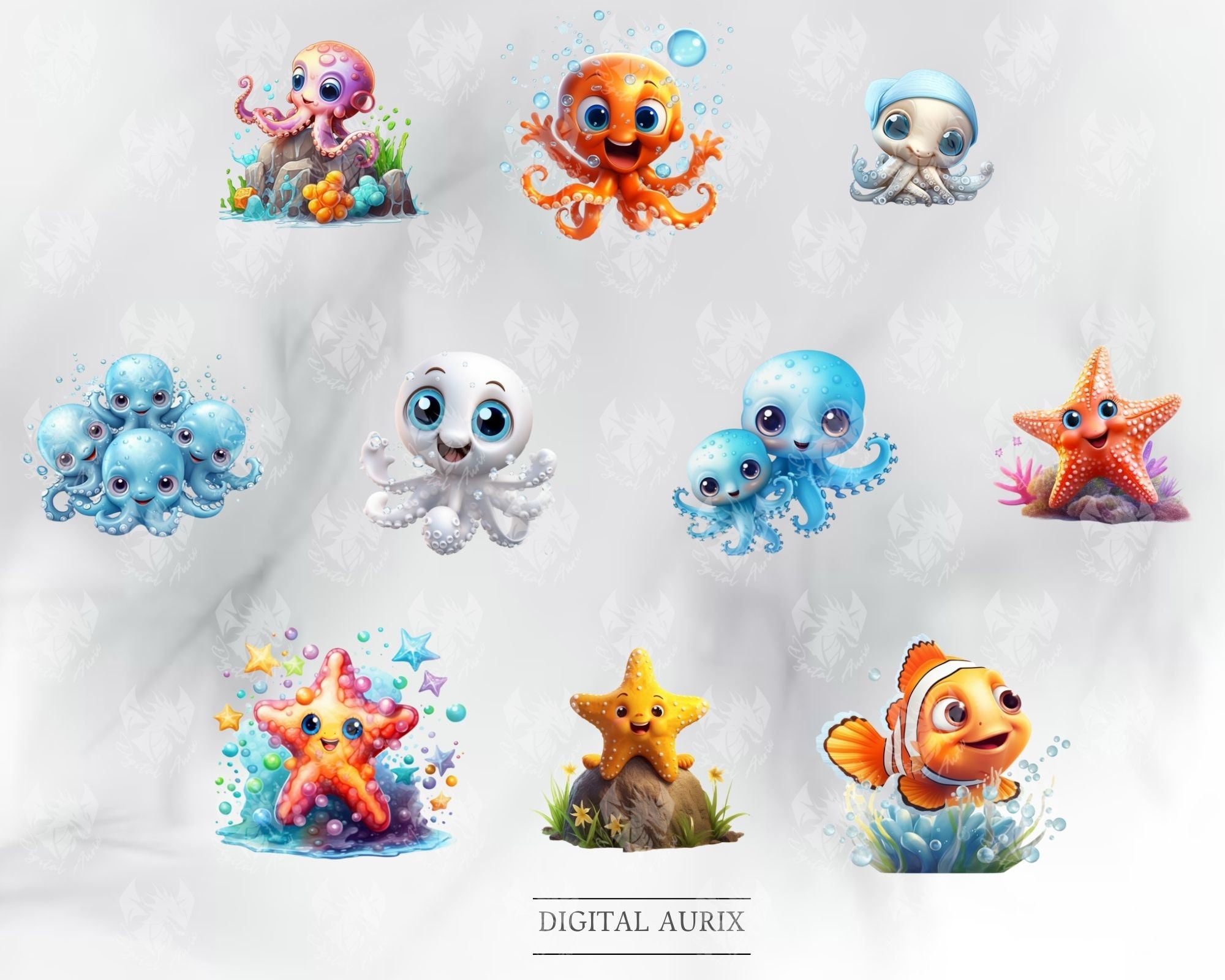 Watercolor Baby Sea Animals Under the Sea Clipart ocean - Etsy