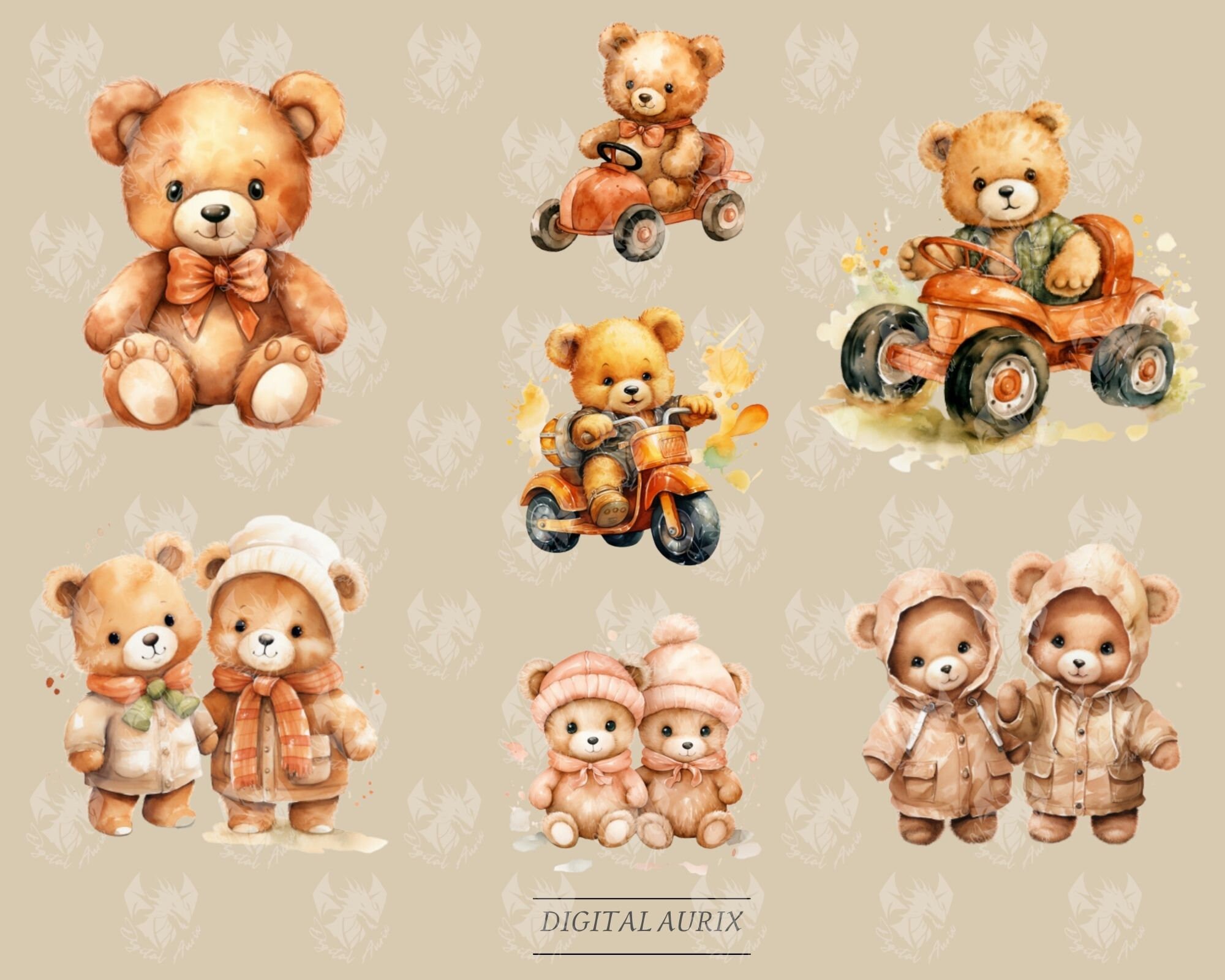 Watercolor Peach Teddy Bear Clipart for a Girl for a Boy - Etsy