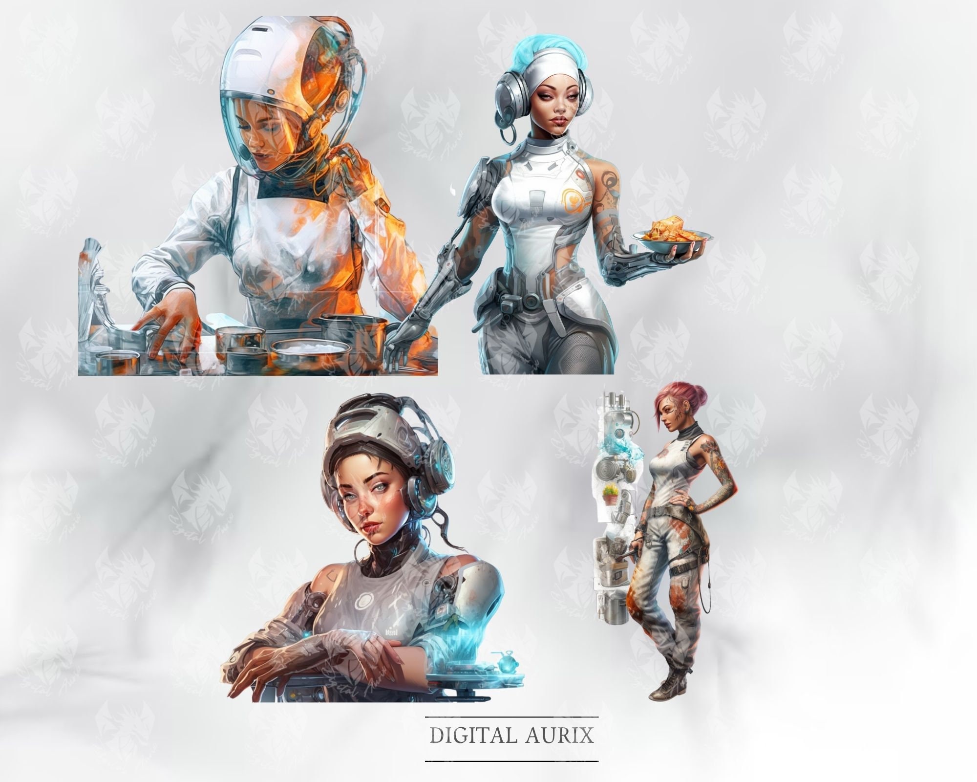 Cyberpunk Chef Cooking, Cyberpunk Woman, Fantasy Clipart, Instant ...