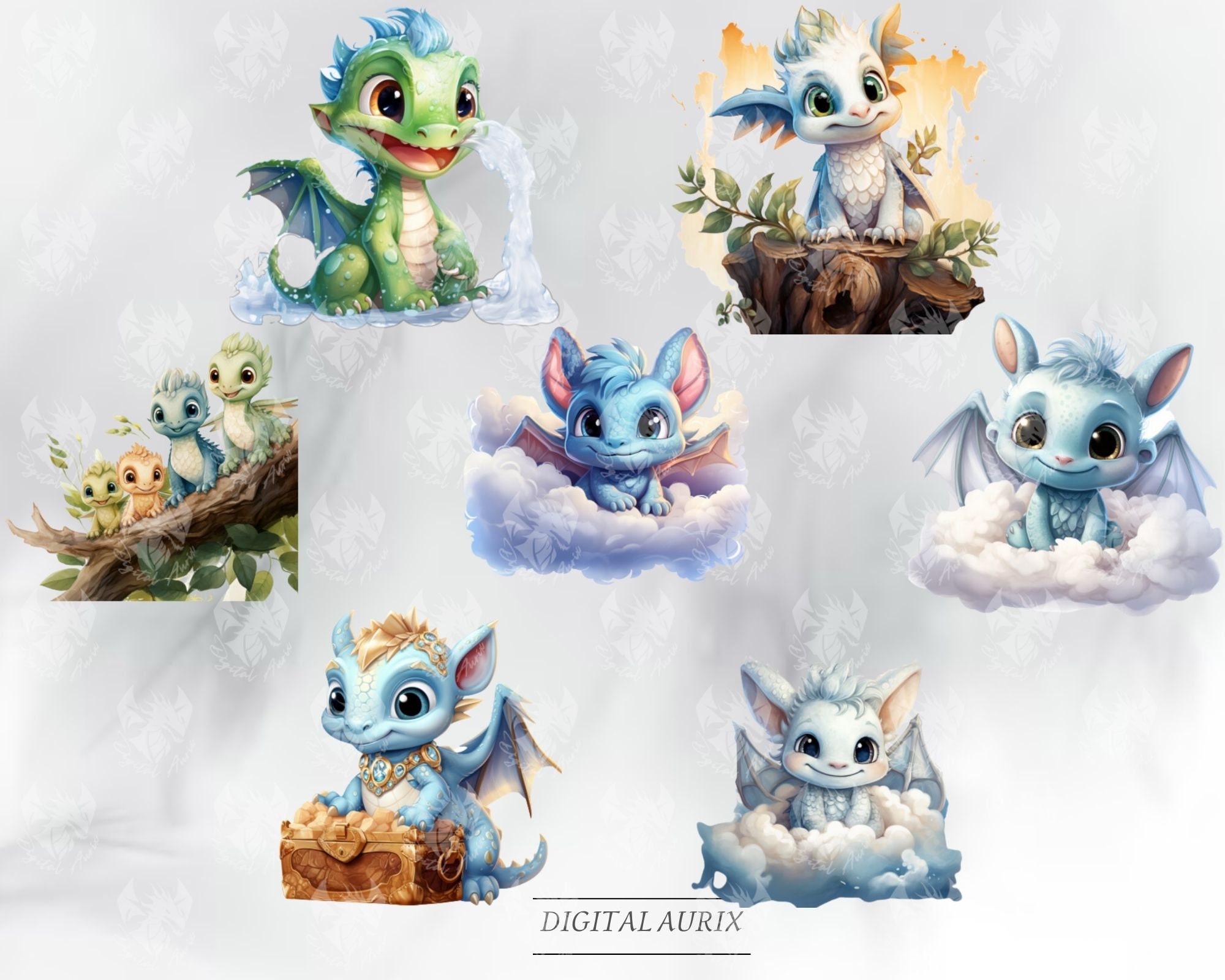 Water Dragon Baby Clipart Dragon Digital Download Nursery - Etsy