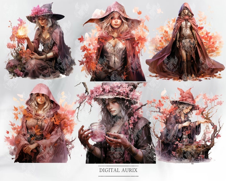 Hearthfire Hag Witches Fire Watercolor Clipart Bundle, Fairytale ...
