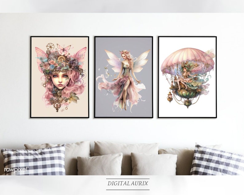 Steampunk Pixies Pink Blue Green Lavender Clipart - Etsy