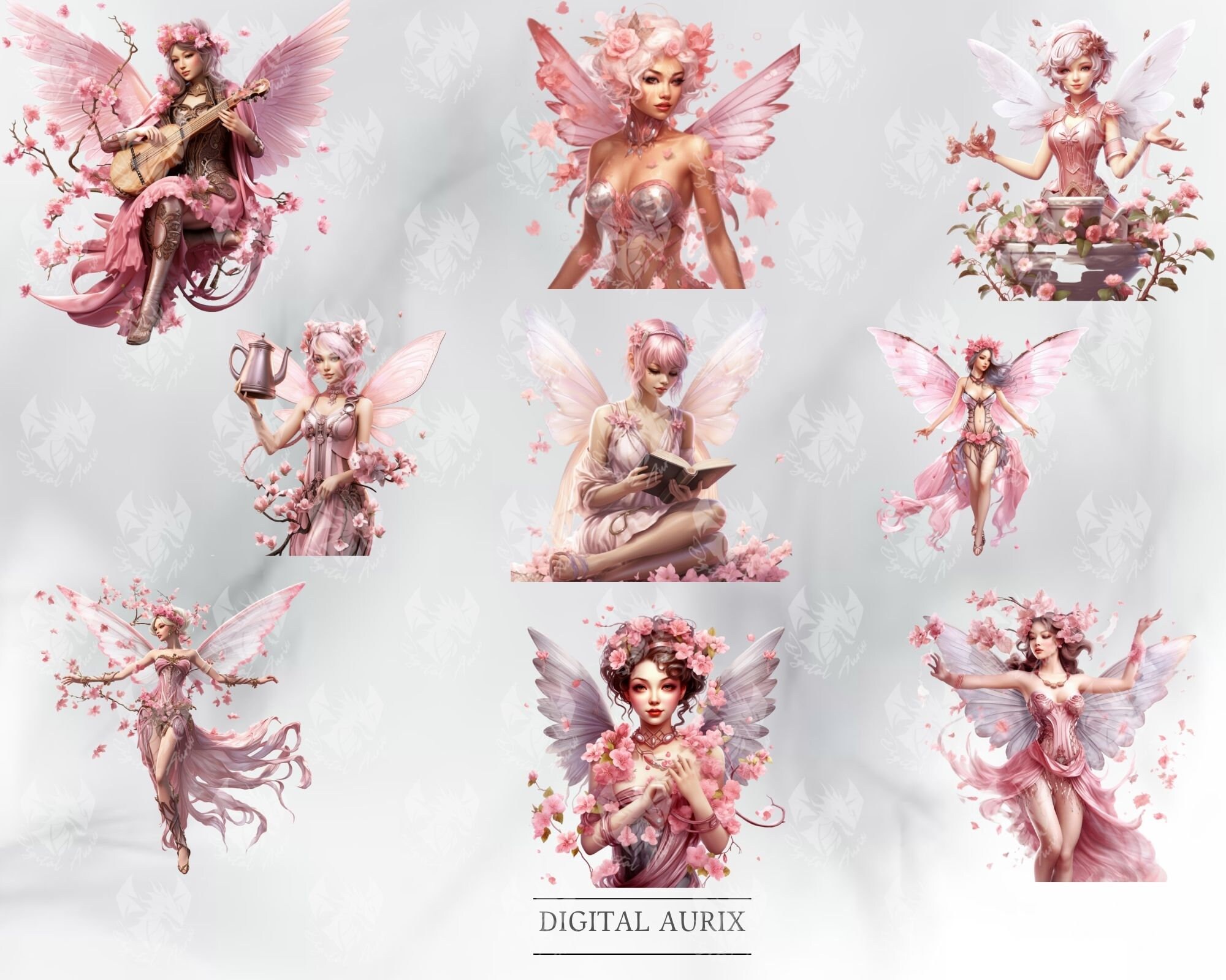 Cherry Blossom Pixies Clipart Watercolor Flowers Fantasy - Etsy