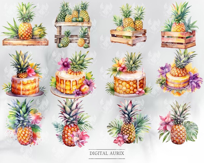 Watercolor Pineapple Clipart Transparent Background - Etsy