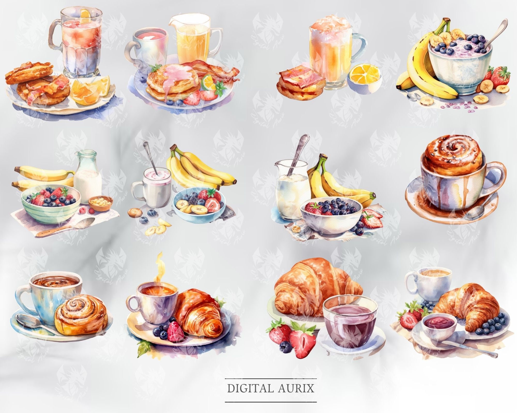 Breakfast Clipart Watercolor Food Clipart Waffles PNG - Etsy
