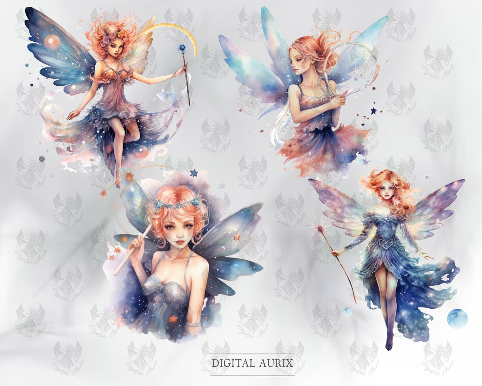 Celestial Pixies Clipart Watercolor Fairypng Victorian - Etsy
