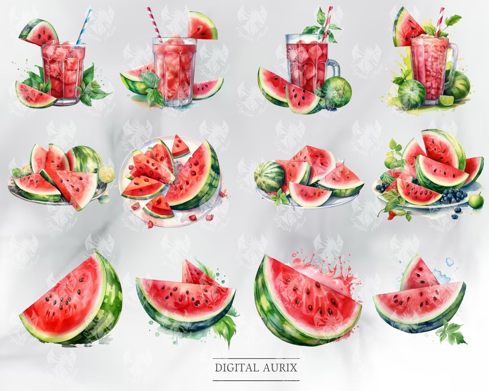 Watercolor Watermelon Clipart, Digital Png, Watermelon, Instant ...