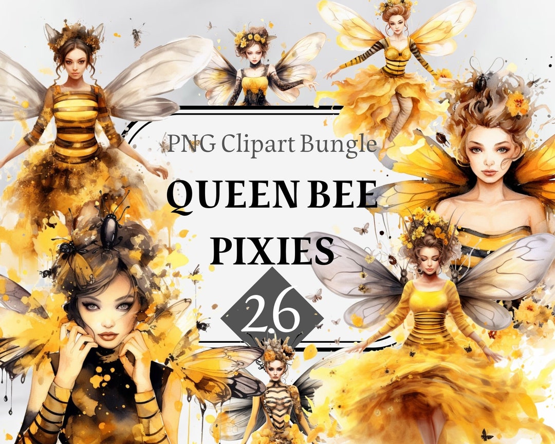 Watercolor Queen Bee Pixies Clipart Bundle, - Etsy