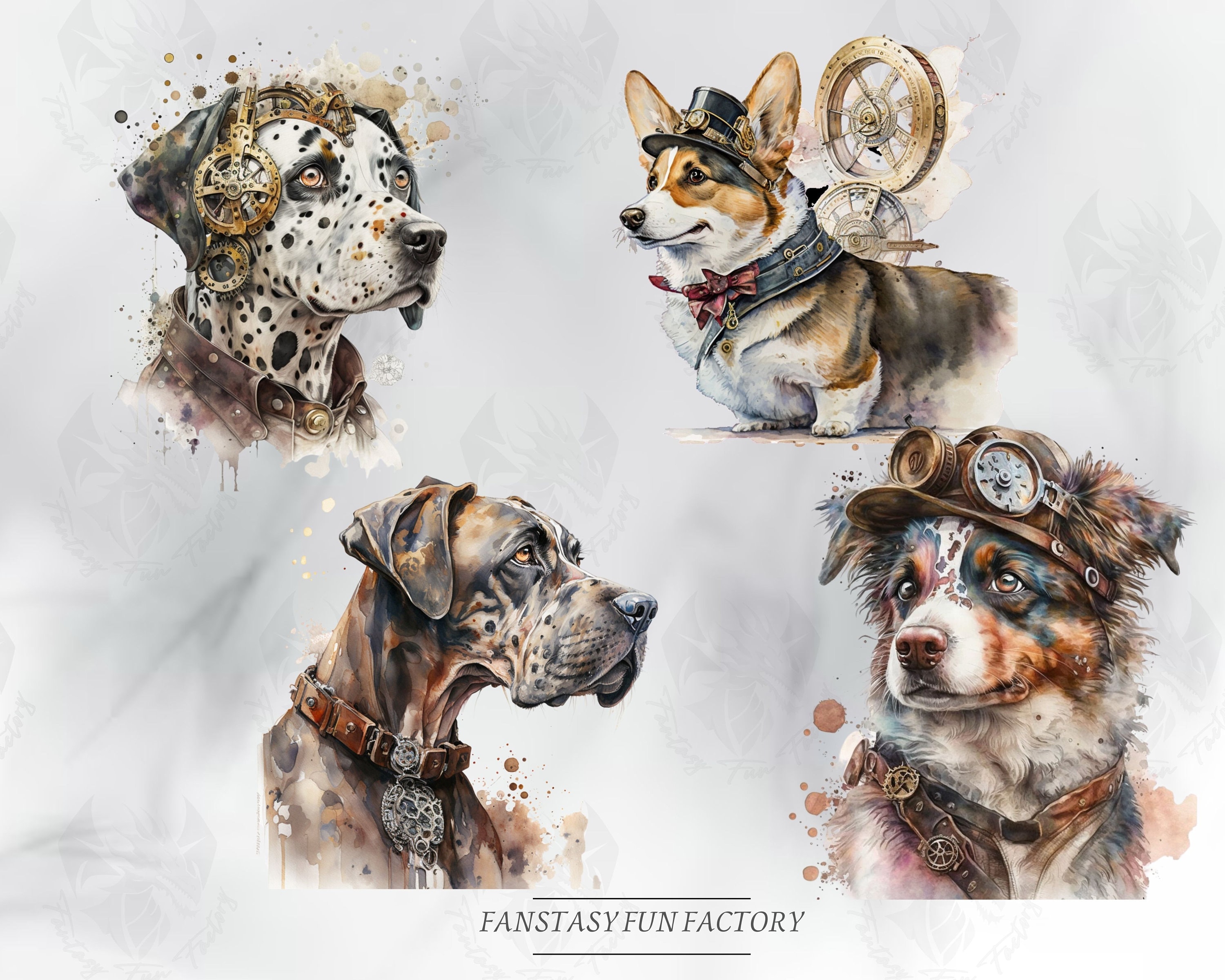 Steampunk Dogs Watercolor Clipart PNG Steampunk Printables - Etsy
