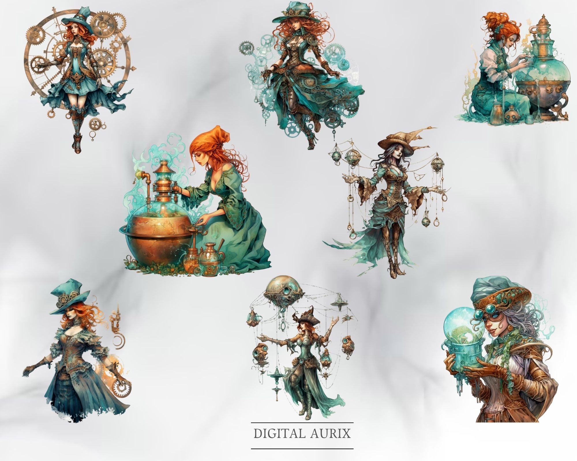 Steampunk Witches Aetherial Aqua and Copper Patina Witch - Etsy