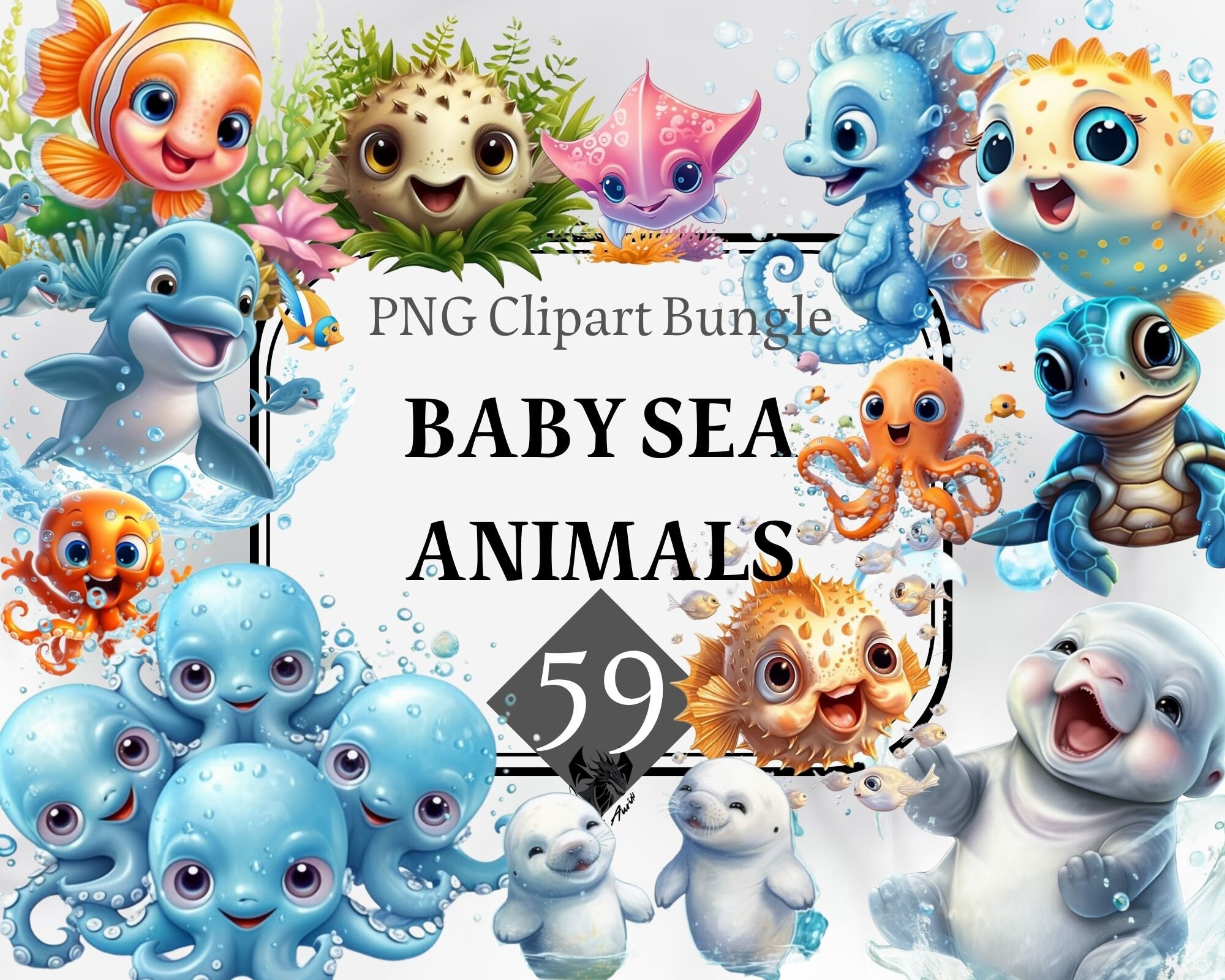 Watercolor Baby Sea Animals, Under the Sea Clipart ,ocean Nursery, PNG ...