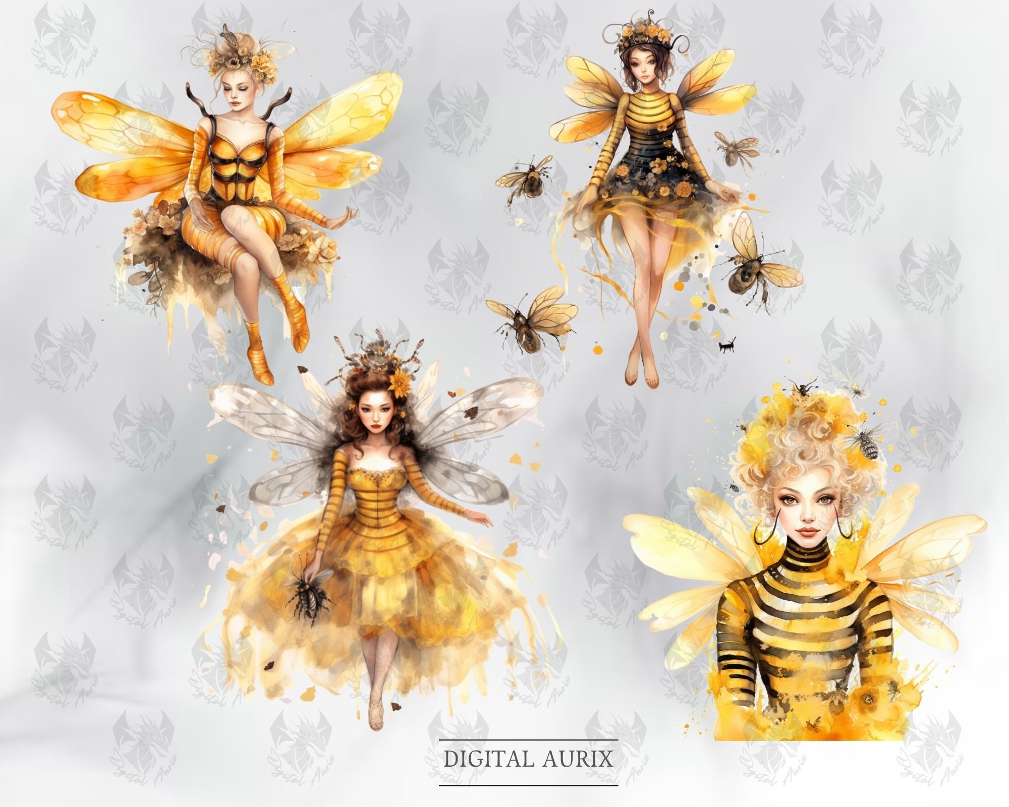 Watercolor Queen Bee Pixies Clipart Bundle - Etsy