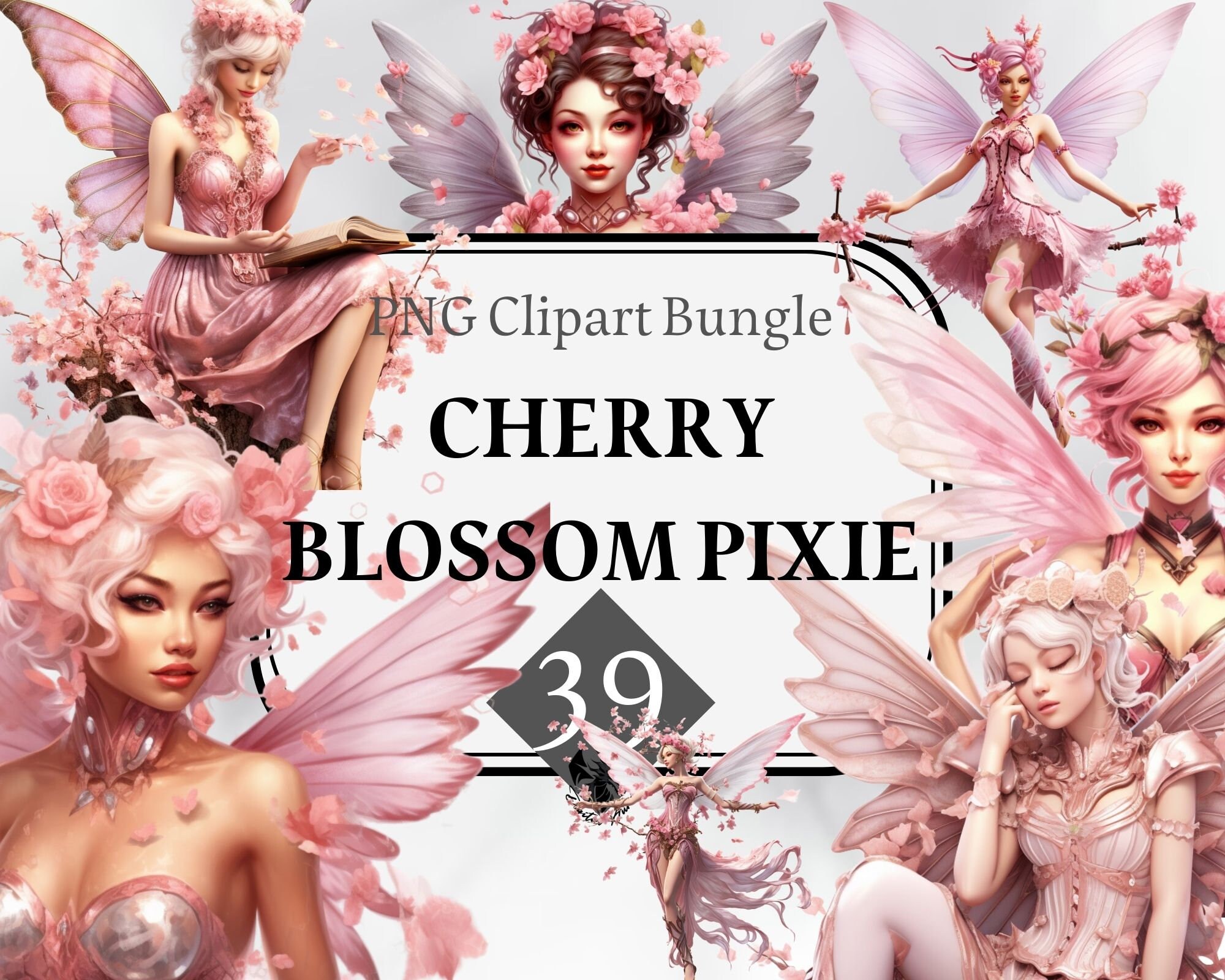 Cherry Blossom Pixies Clipart Watercolor Flowers Fantasy - Etsy