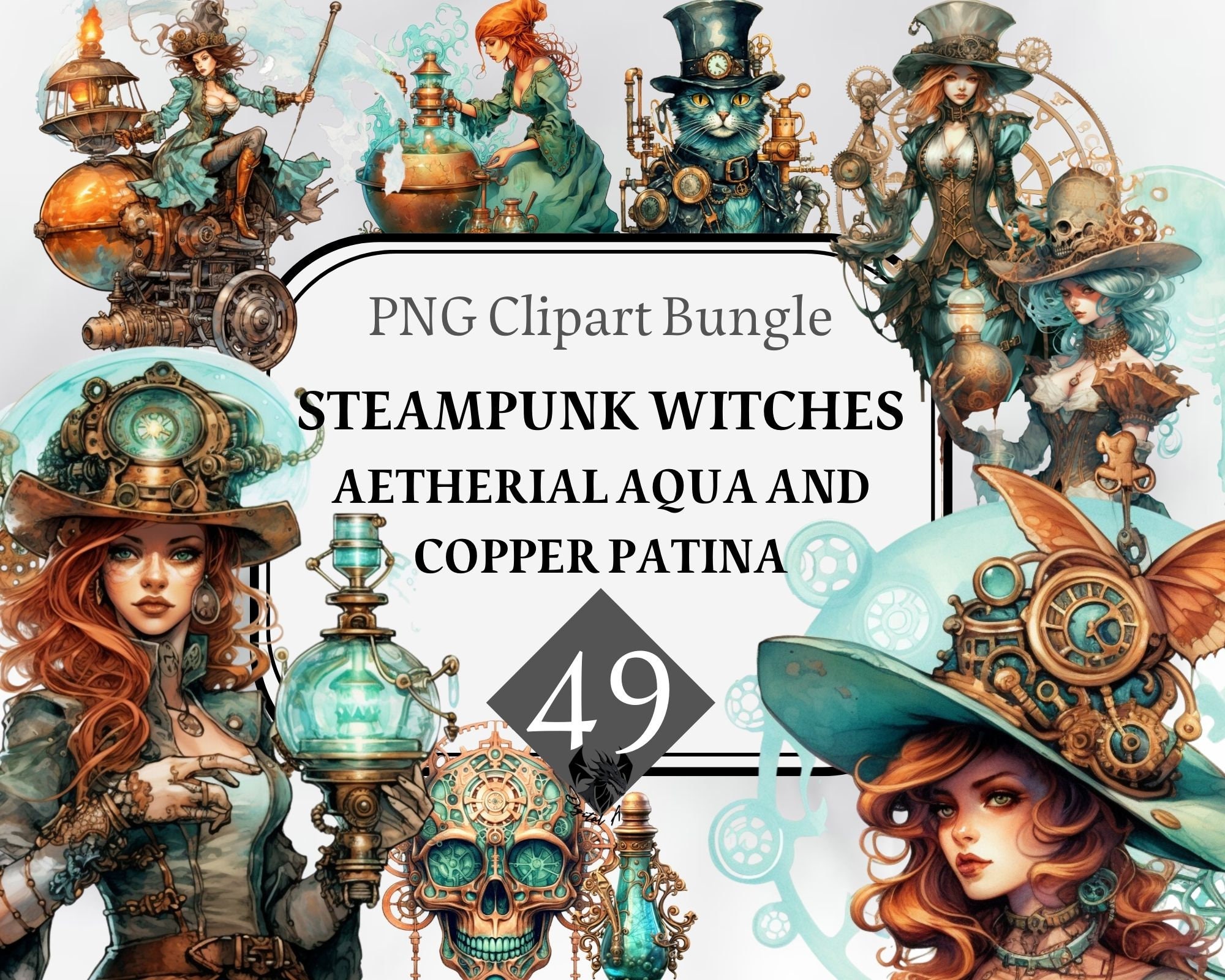 Steampunk Witches Aetherial Aqua and Copper Patina Witch - Etsy