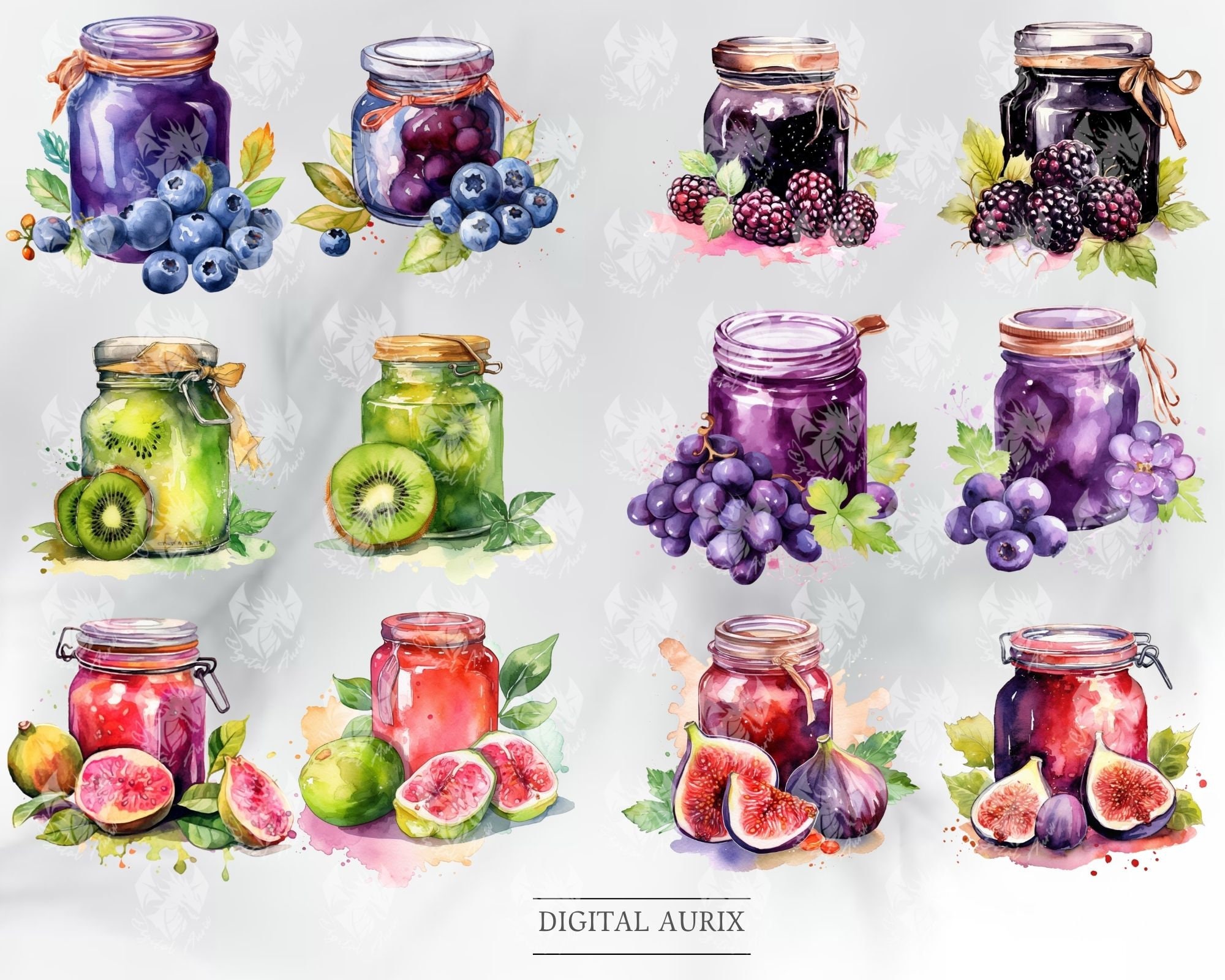 Watercolor Colorfull Jam Jars Clipart Digital Png Instant - Etsy