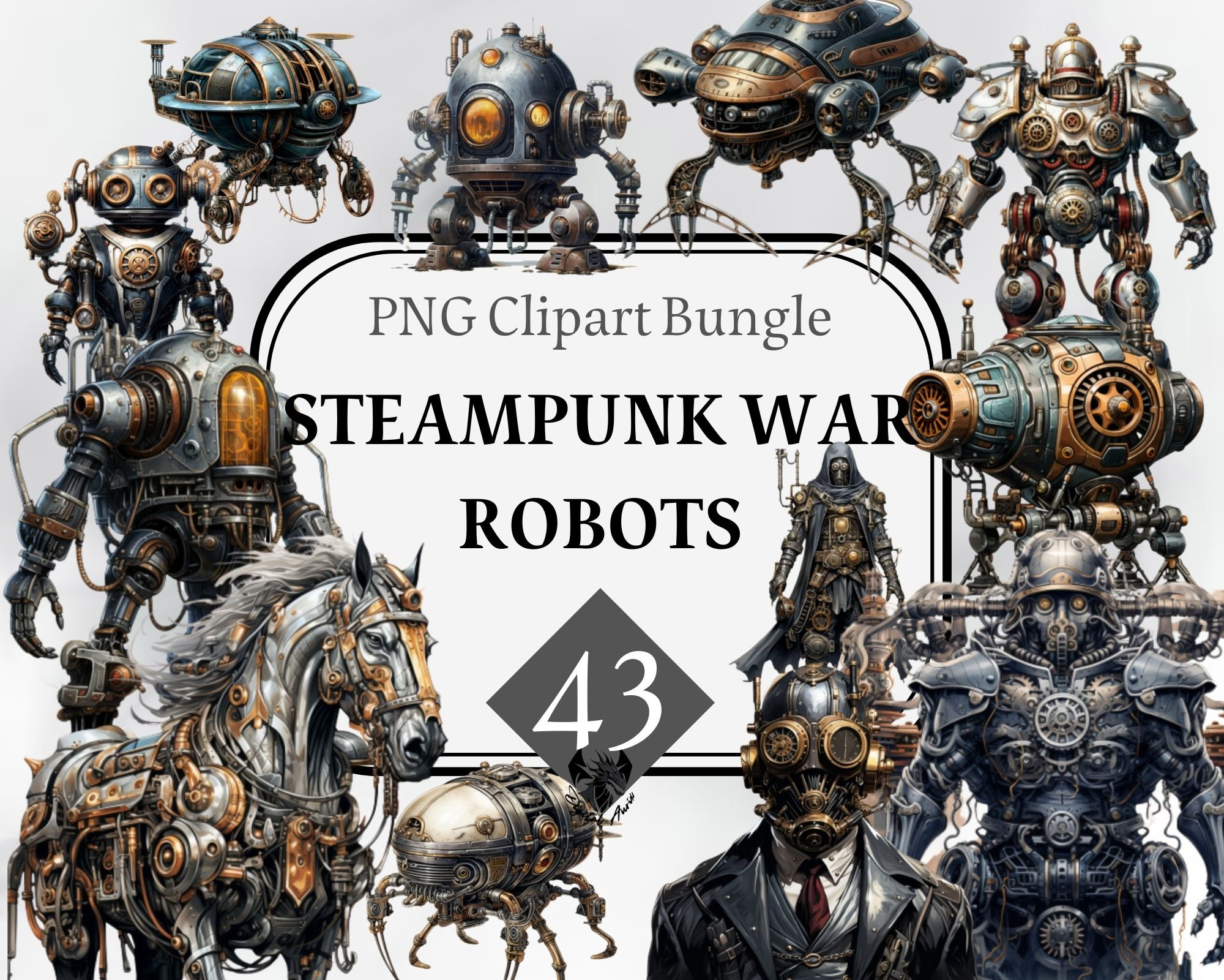 Steampunk War Robots Clipart Zepellin Commercial Use - Etsy
