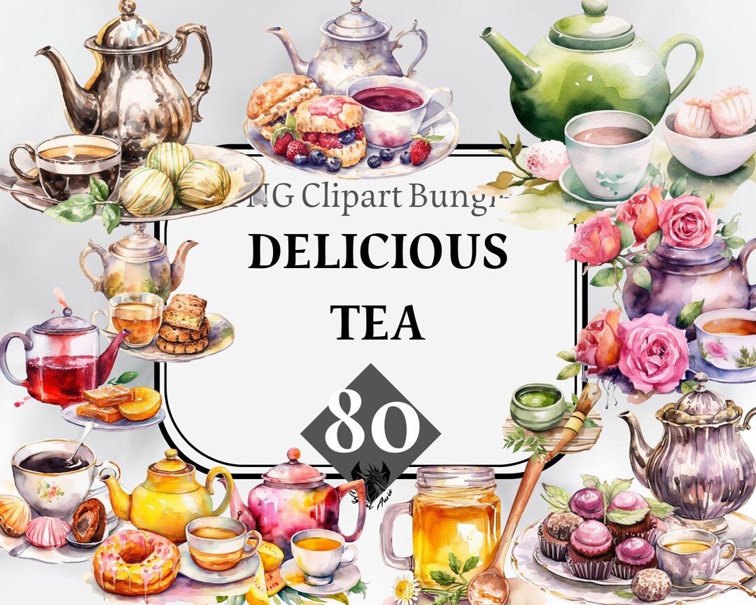 Delicious Tea Clipart, Watercolor High Tea Clipart, Commercial Use ...