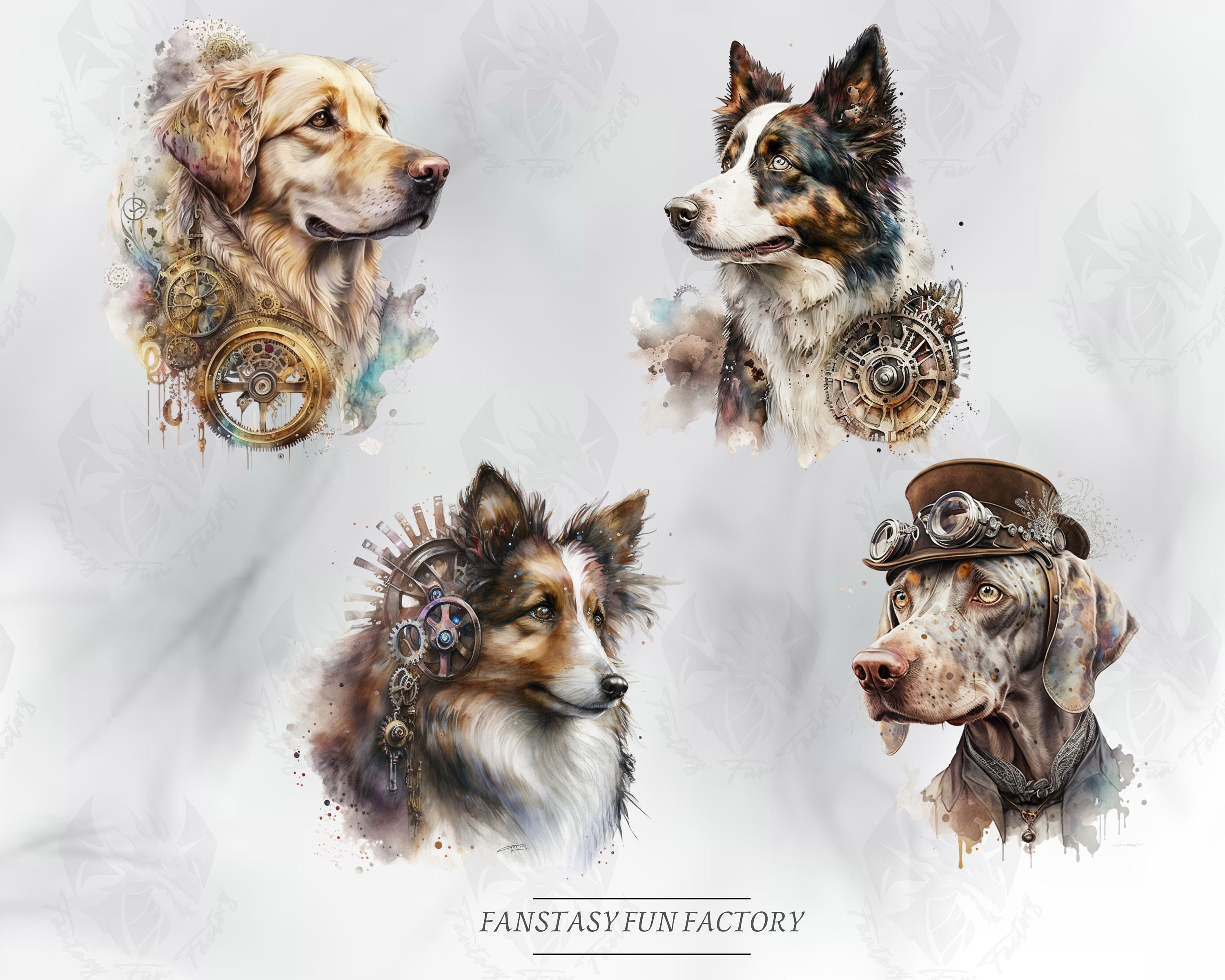 Steampunk Dogs Watercolor Clipart PNG Steampunk Printables - Etsy