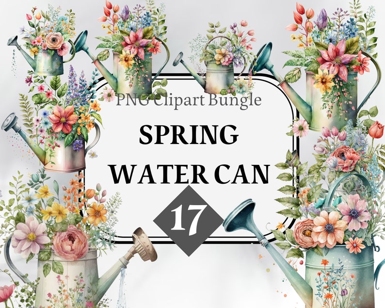 Watercolor Spring Well With Flowers Clipart Springtime - Etsy