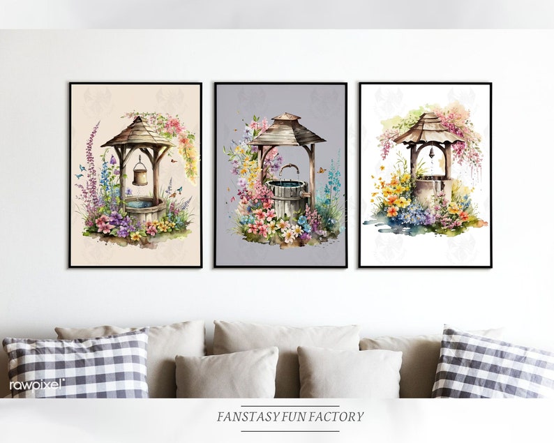 Watercolor Spring Well With Flowers Clipart Flowers Blossom - Etsy