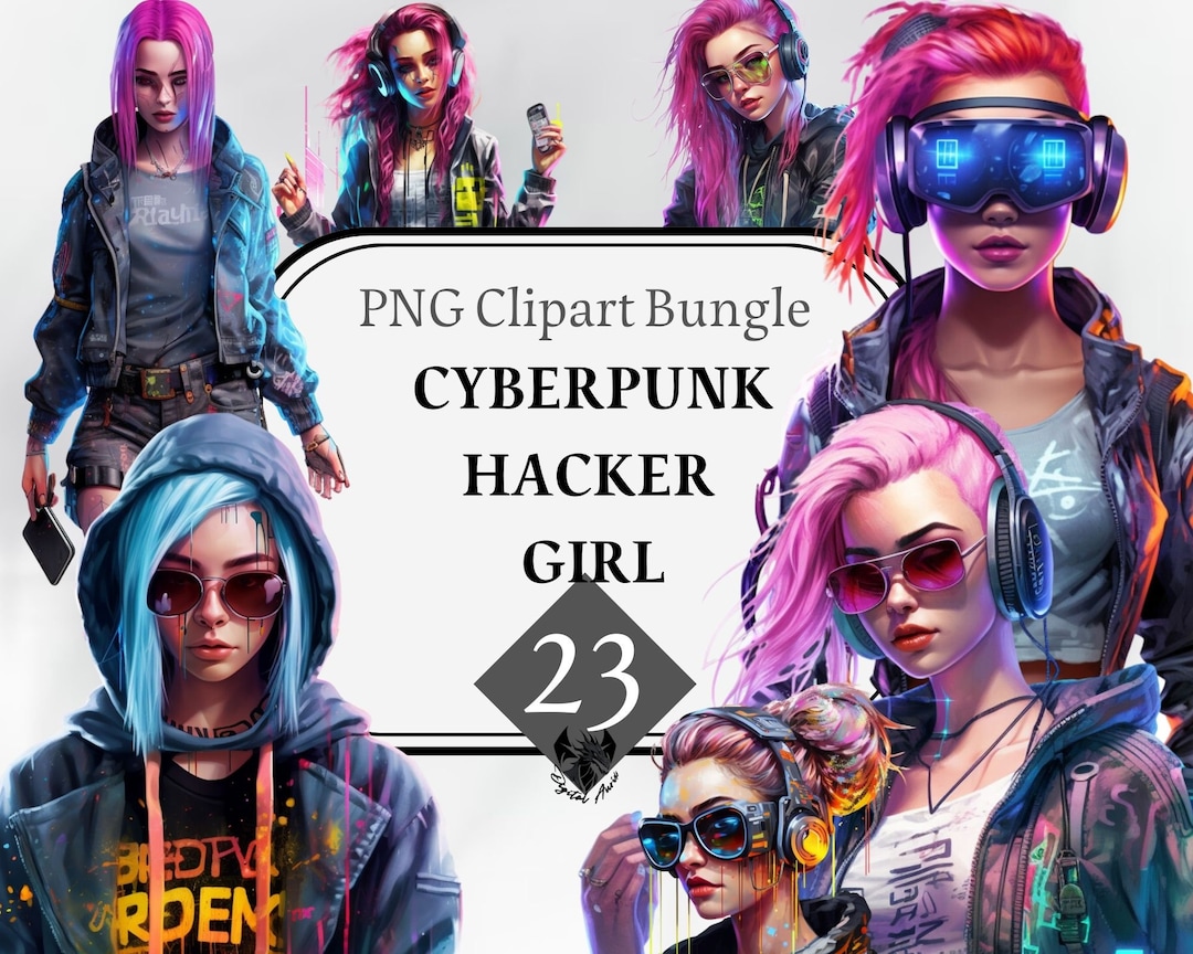 Cyberpunk hacker girl, Cyberpunk woman, Fantasy clipart, Instant ...