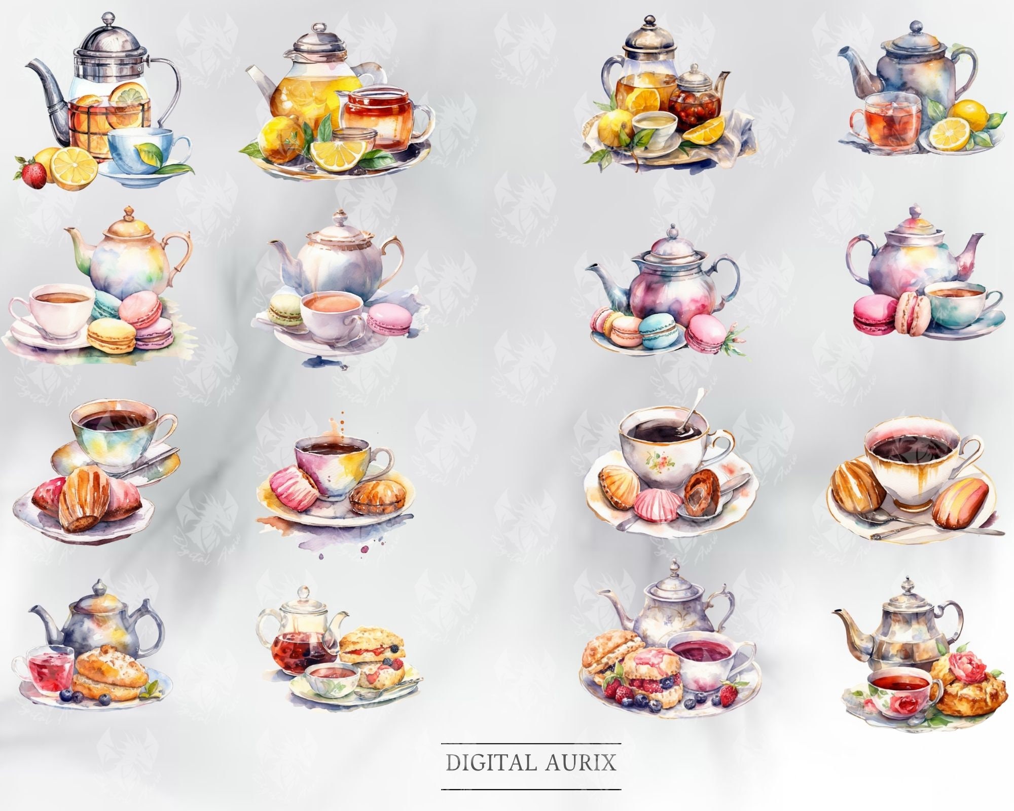 Delicious Tea Clipart Watercolor High Tea Clipart Commercial - Etsy