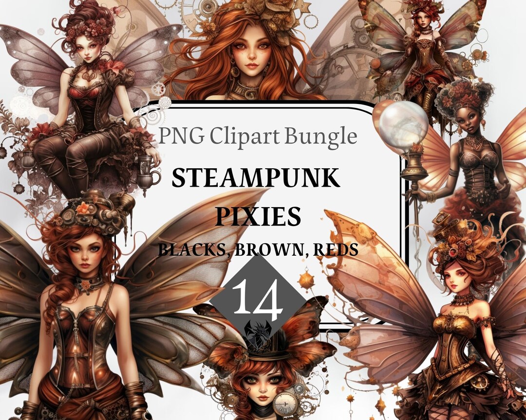 Steampunk Pixies Dark Shades of Black Brown Red Clipart - Etsy