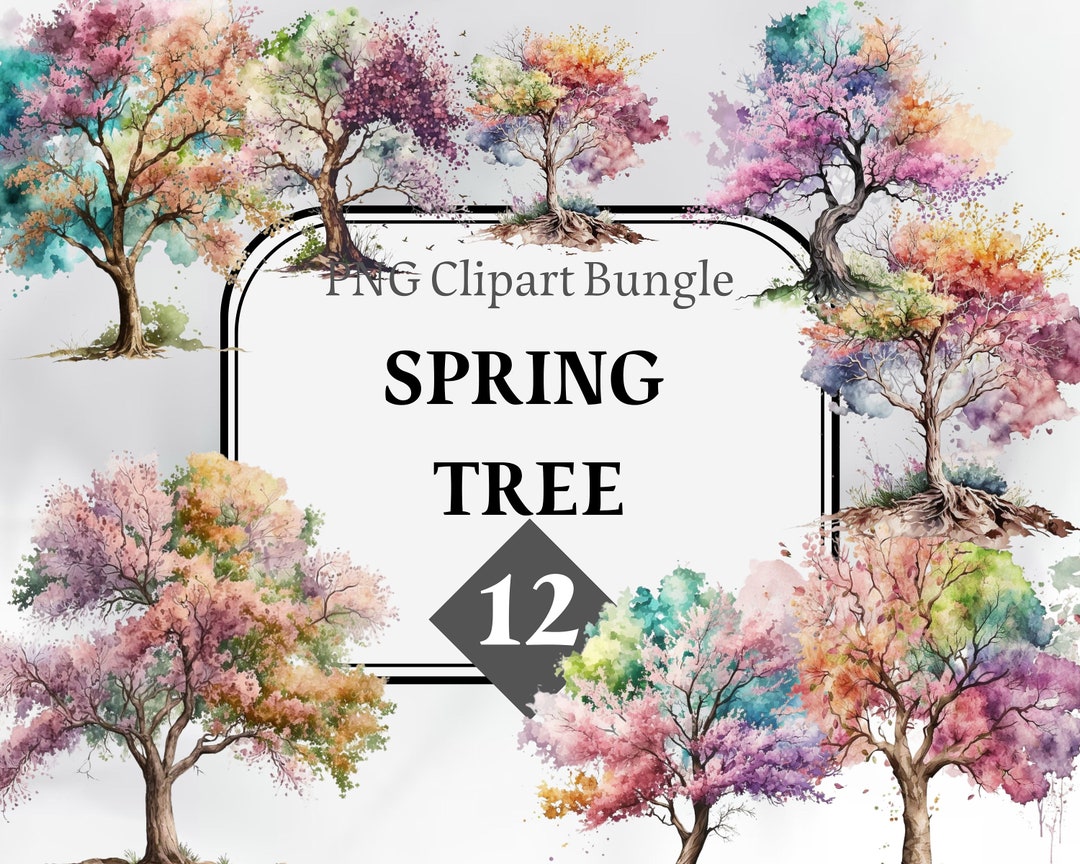 Watercolor Spring Trees Clipart, Spring Trees, Flowers, Blossoms ...