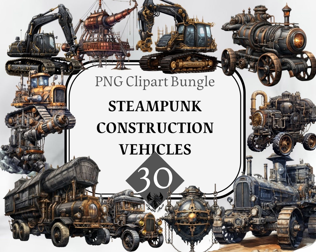 Steampunk Construction Vehicles, Clipart, Commercial Use, Digital Art ...