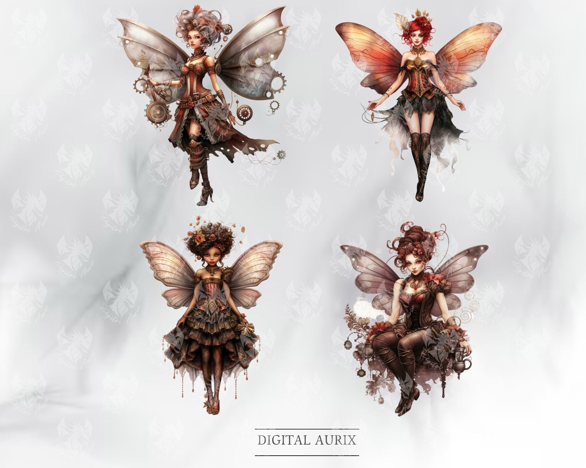 Steampunk Pixies Dark Shades of Black Brown Red Clipart - Etsy