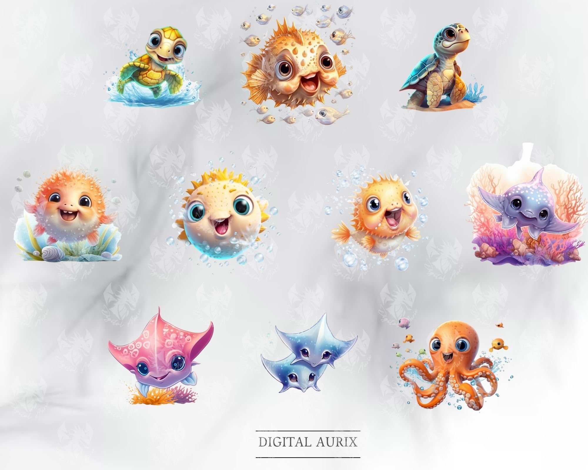 Watercolor Baby Sea Animals, Under the Sea Clipart ,ocean Nursery, PNG ...