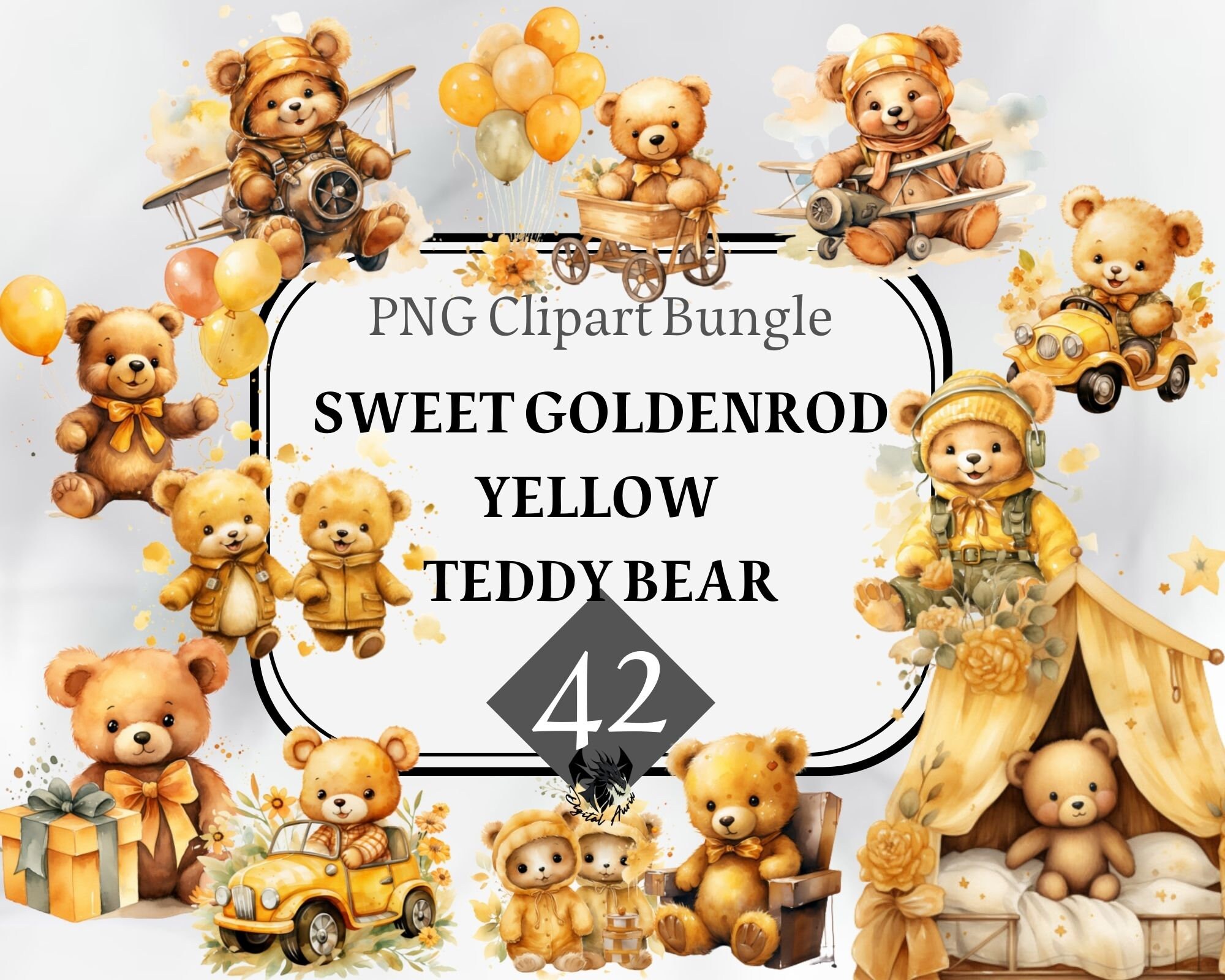 Watercolor Mellow Yellow Teddy Bear Clipart for a Boy - Etsy