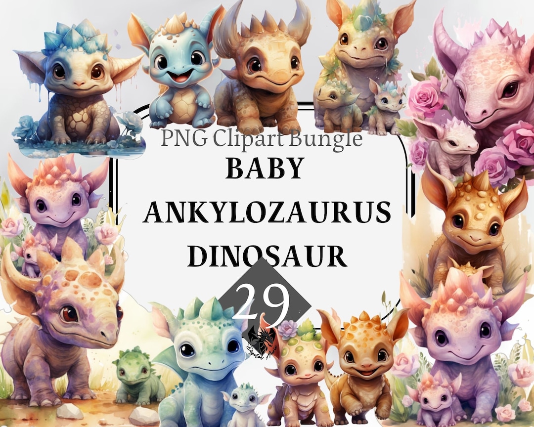 Watercolor Baby Ankylosaur Dinosaur Clipart, Baby Dinosaur Clipart ...