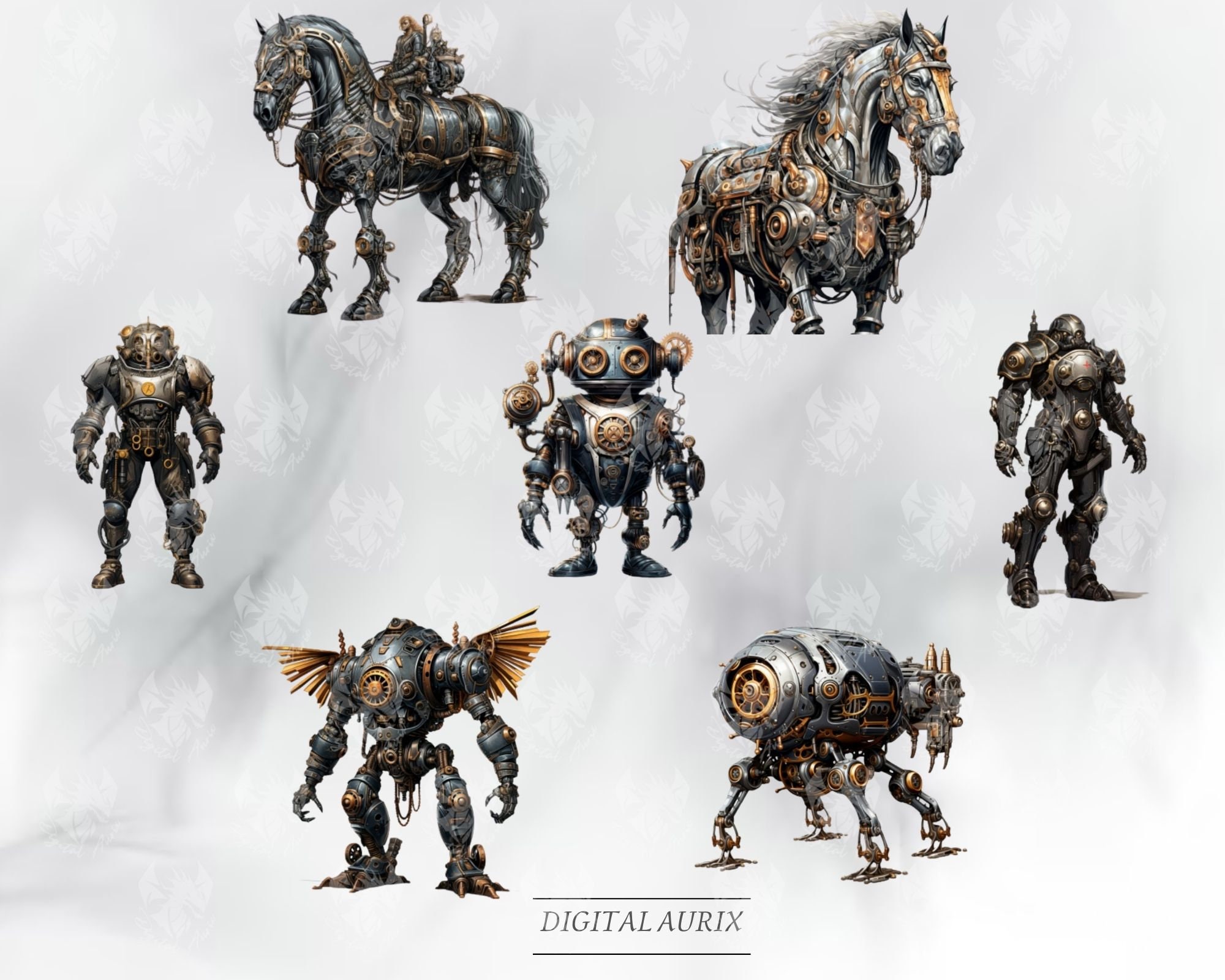 Steampunk War Robots Clipart Zepellin Commercial Use - Etsy