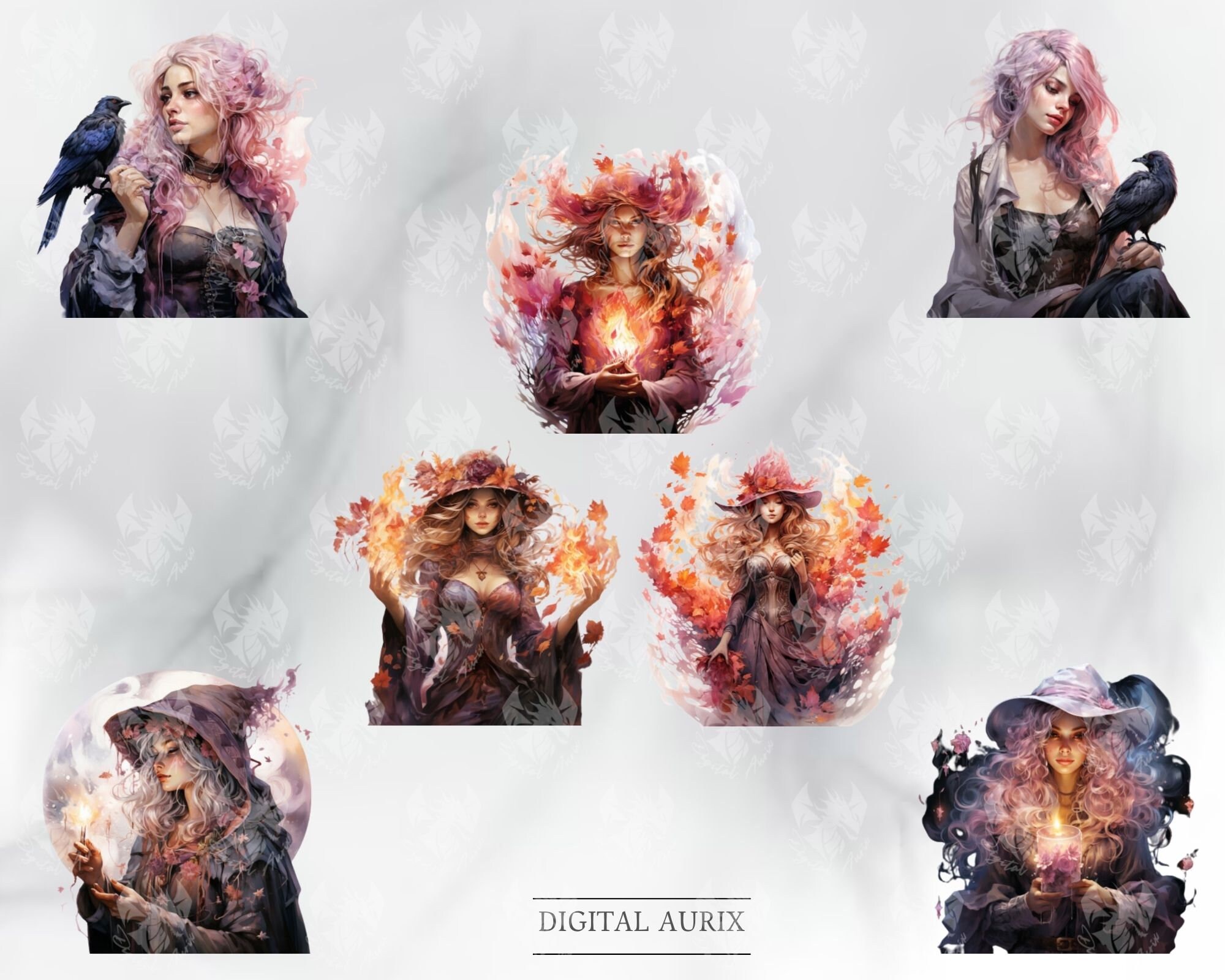 Hearthfire Hag Witches Fire Watercolor Clipart Bundle, Fairytale ...