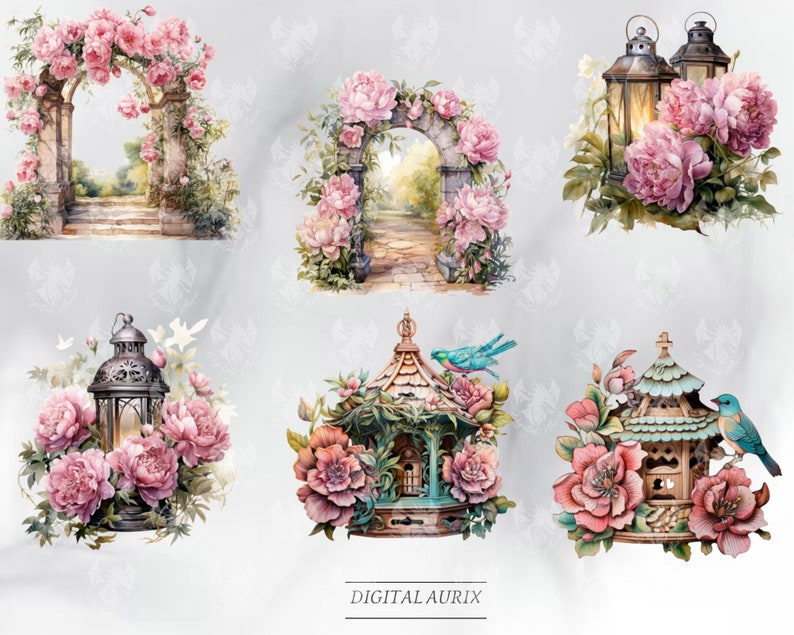 Watercolor Peonies Garden Clipart, Doors, Clipart, Flowers, Invitations ...