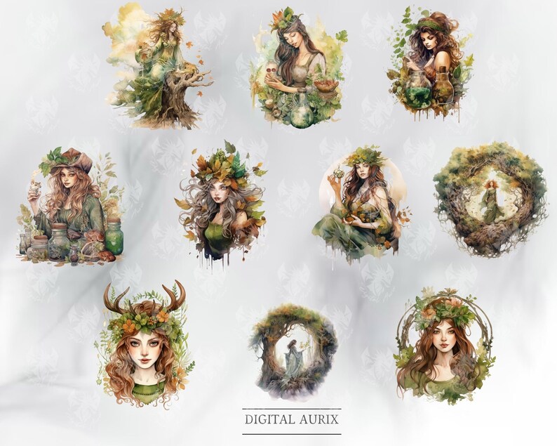 Forest Witch Watercolor Clipart, Witch Black Style, Magical Clipart ...