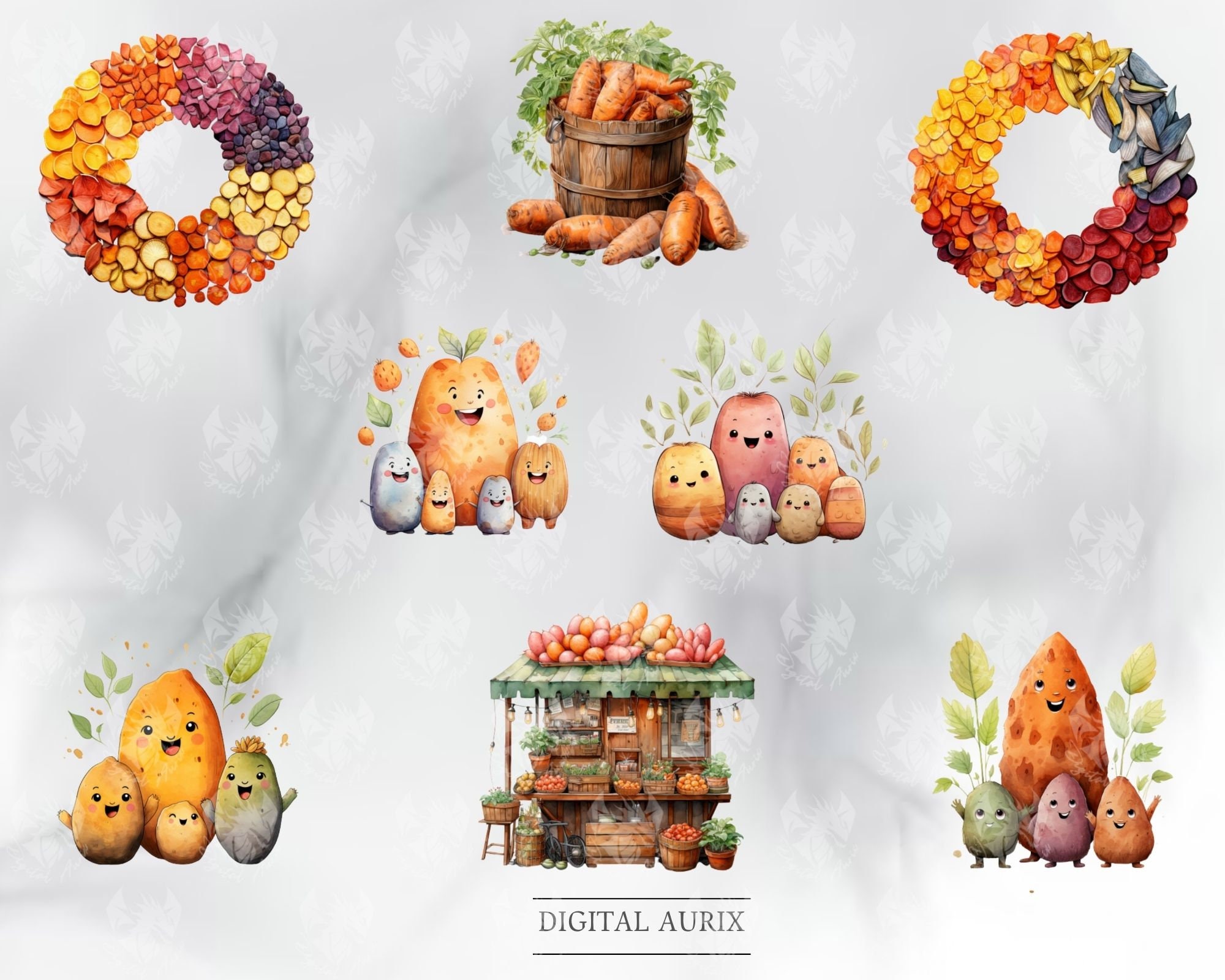 Watercolor Sweet Potato Clipart Bungle Zucchini Vegetable - Etsy
