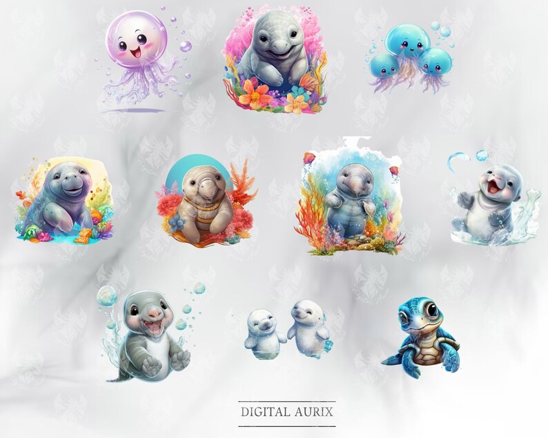 Watercolor Baby Sea Animals, Under the Sea Clipart ,ocean Nursery, PNG ...