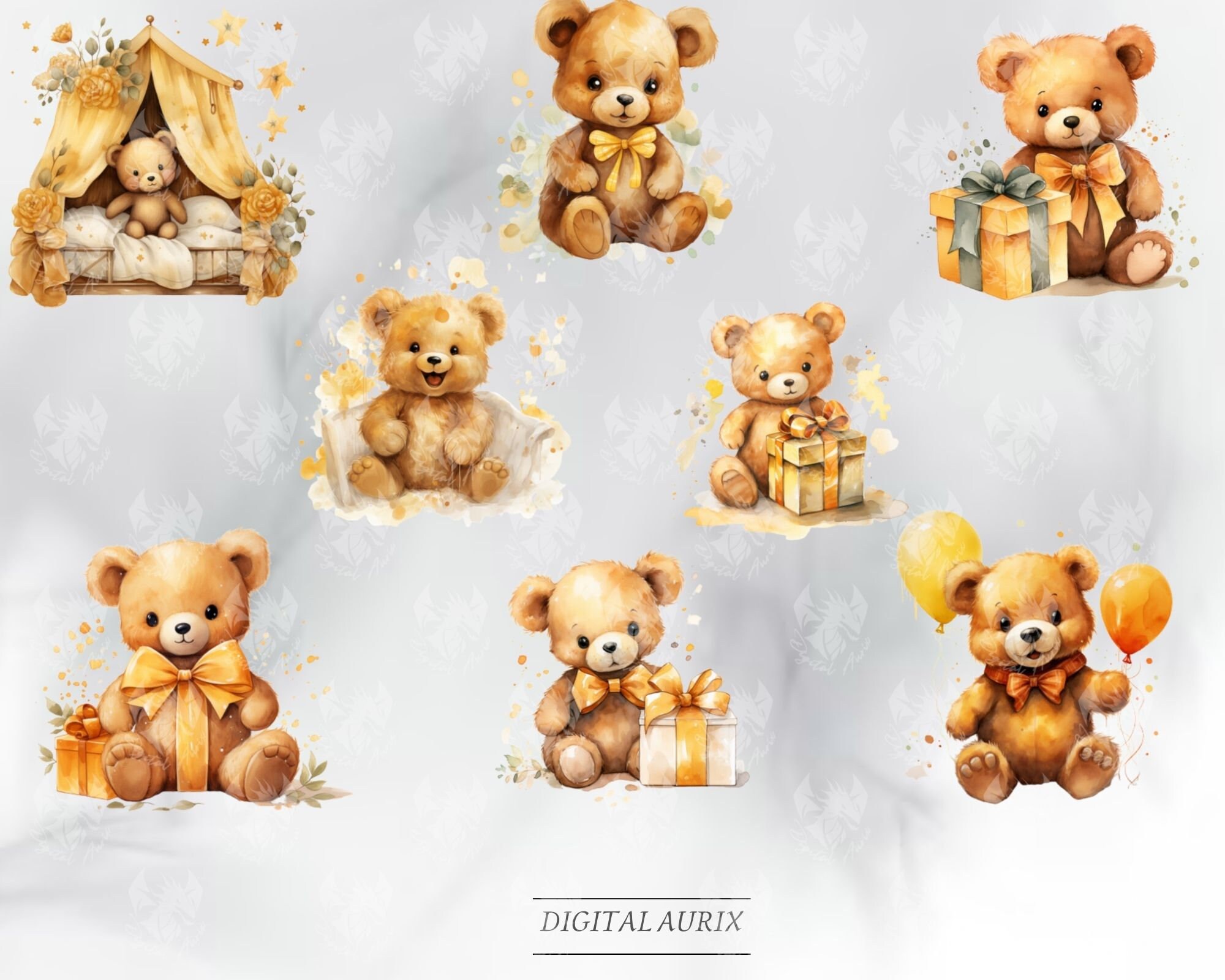 Watercolor Mellow Yellow Teddy Bear Clipart for a Boy - Etsy