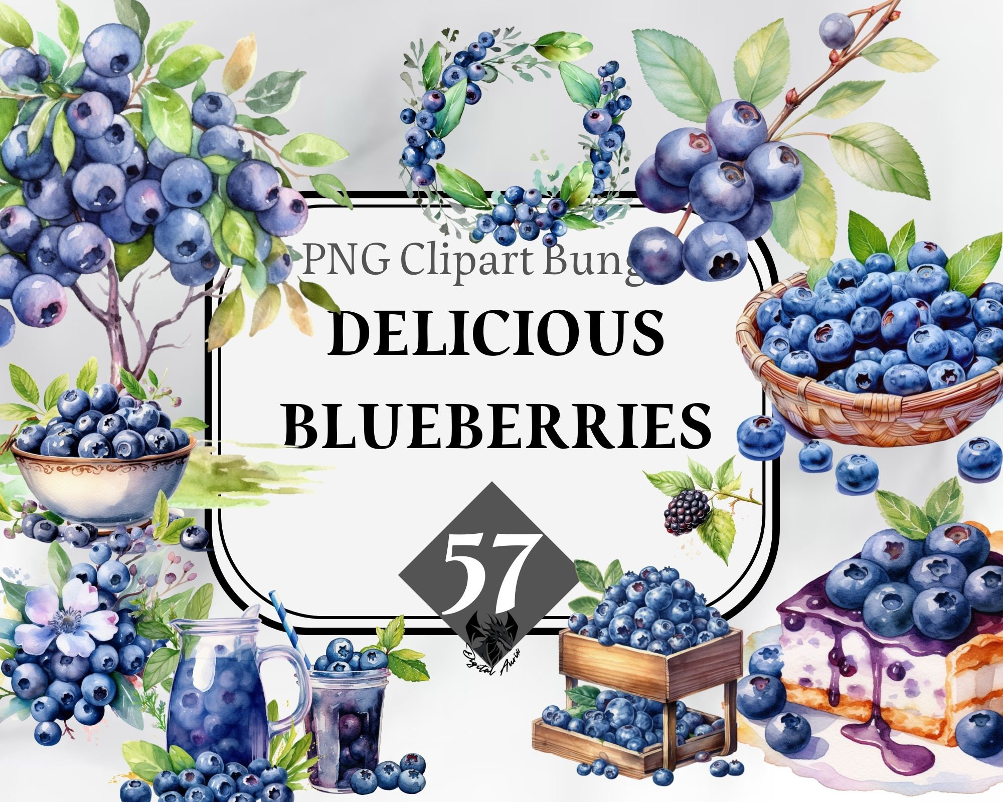 Watercolor Blueberry Clipart Transparent Background - Etsy