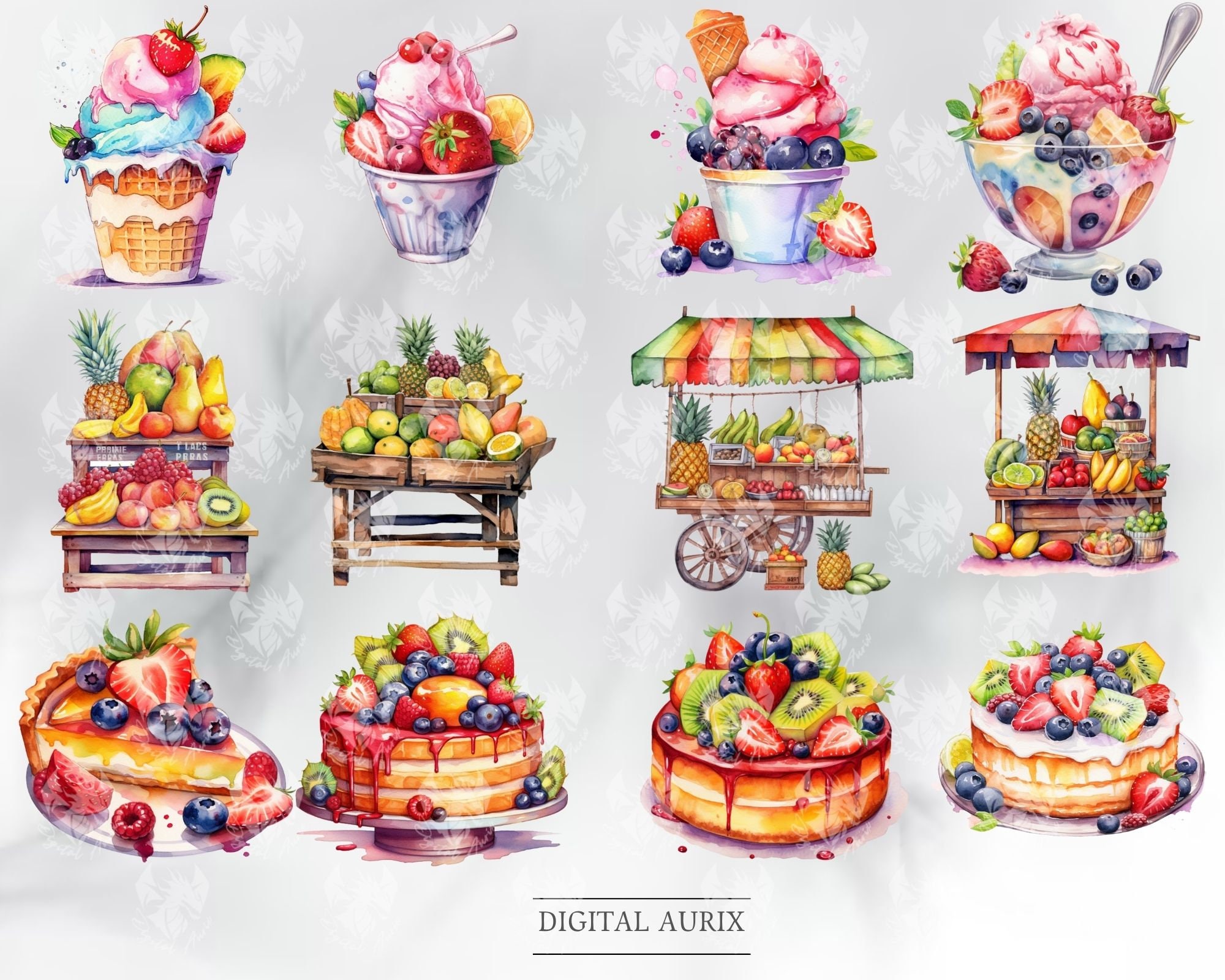 Watercolor Summer Fruit Clipart-transparent Background - Etsy