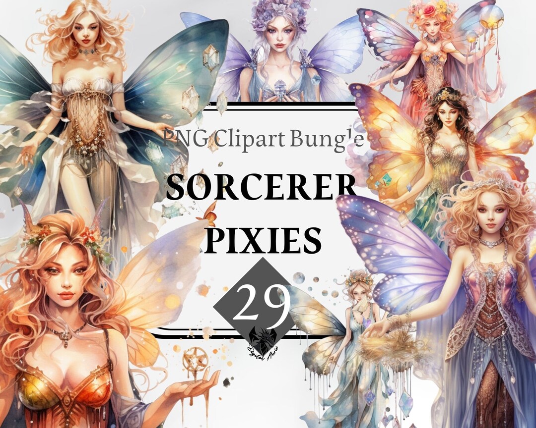 Sorcerer Pixie Clipart, Watercolor Fairy PNG, Vintage Clipart Bundle, Fantasy Clipart ...