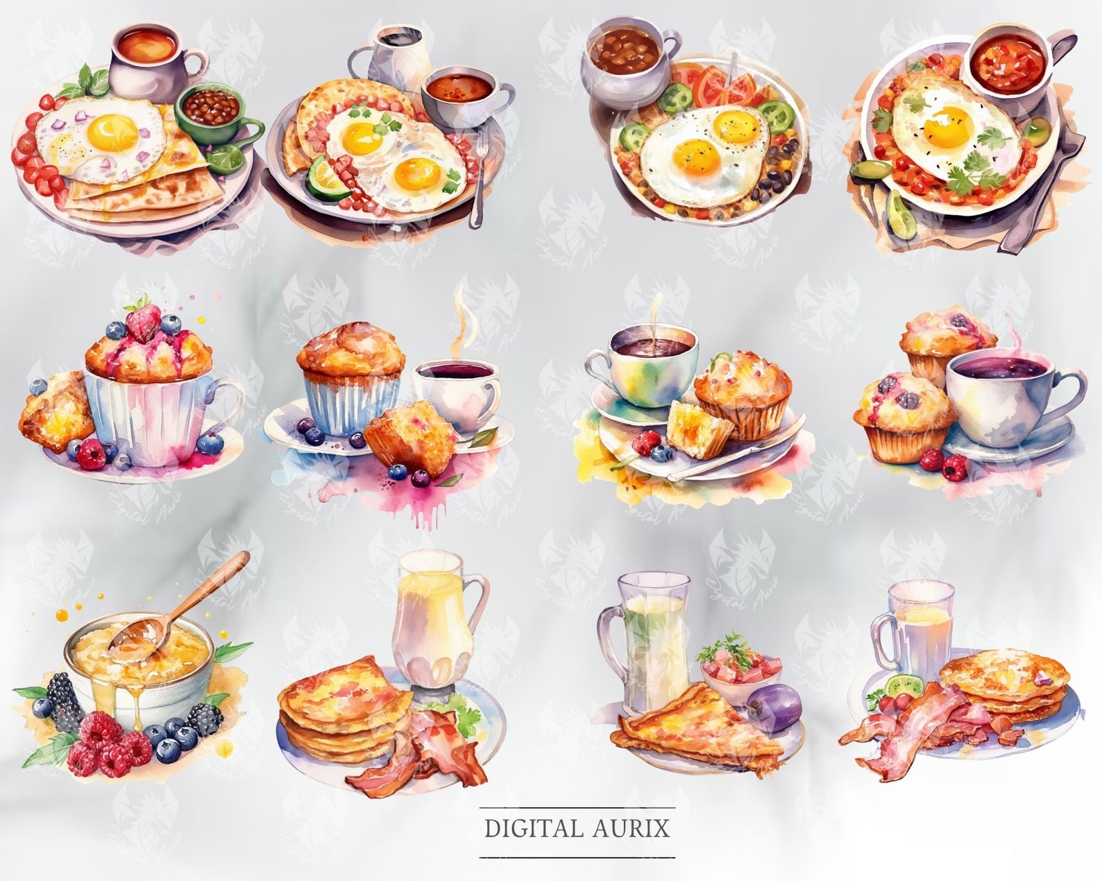 Breakfast Clipart Watercolor Food Clipart Waffles PNG - Etsy