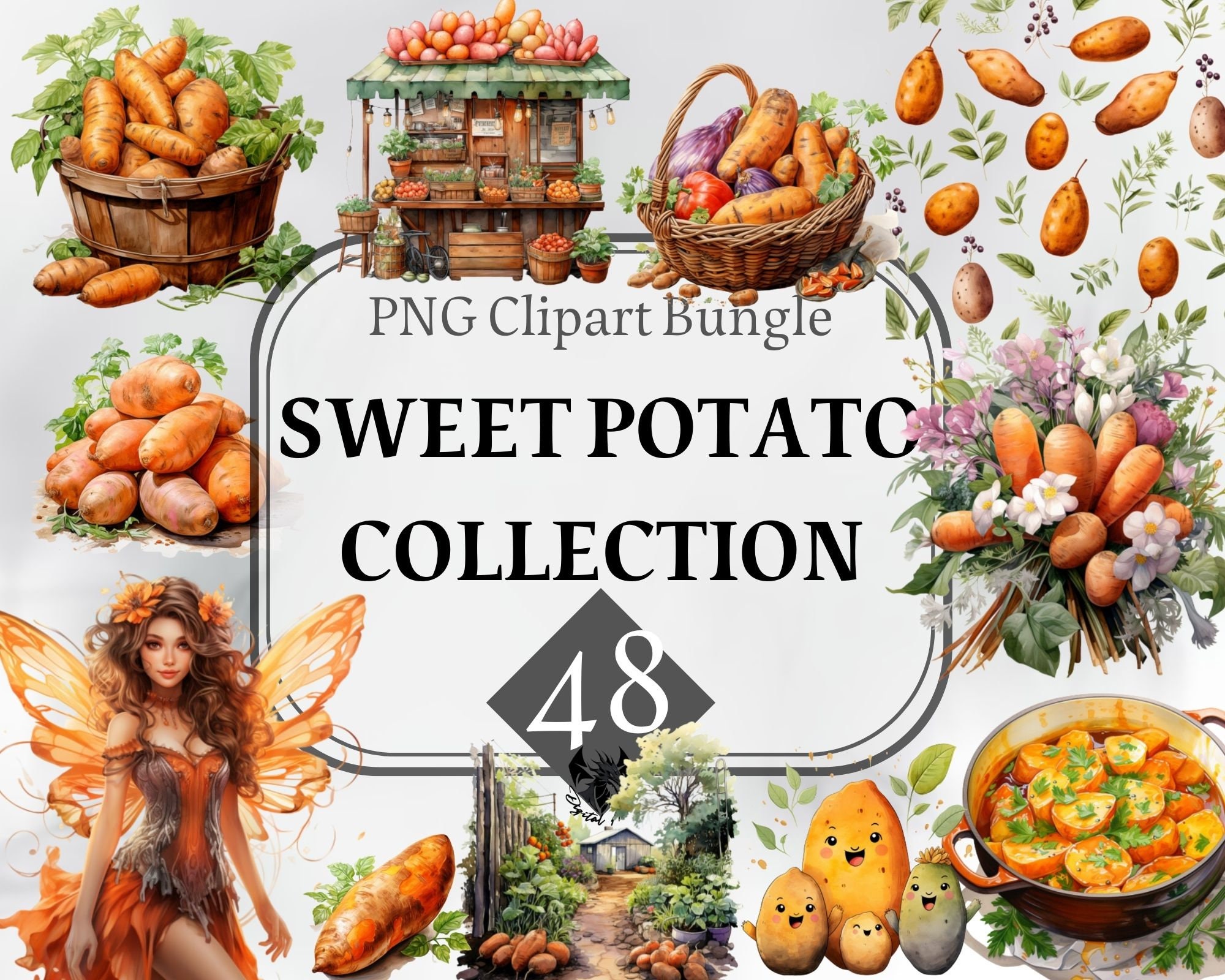 Watercolor Sweet Potato Clipart Bungle Zucchini Vegetable - Etsy