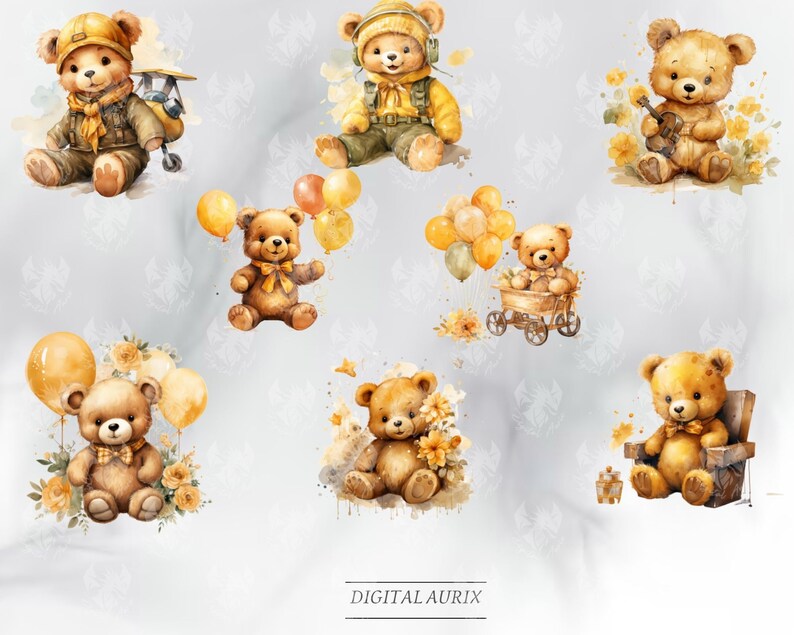 Watercolor Mellow Yellow Teddy Bear Clipart for a Boy - Etsy