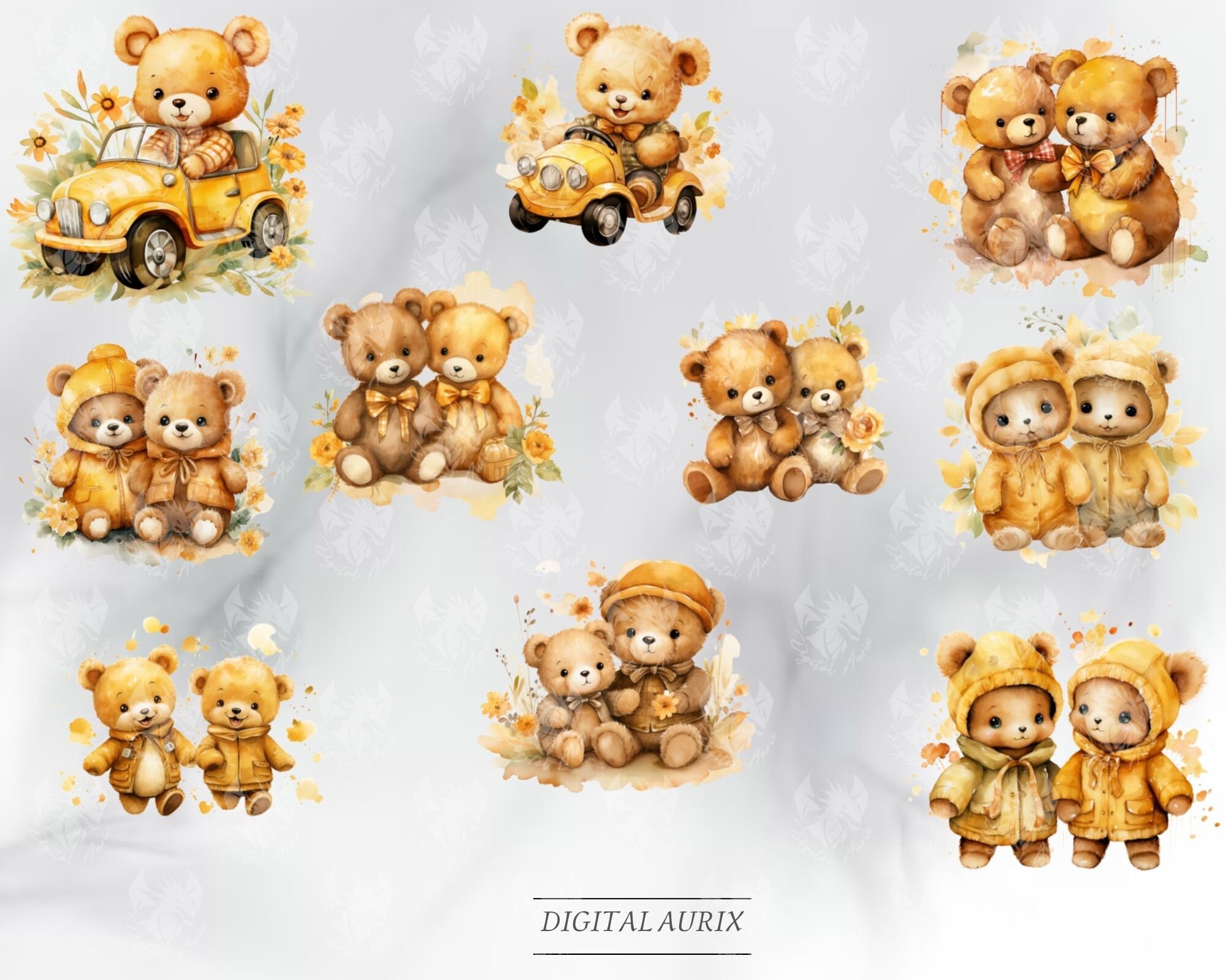 Watercolor Mellow Yellow Teddy Bear Clipart for a Boy - Etsy